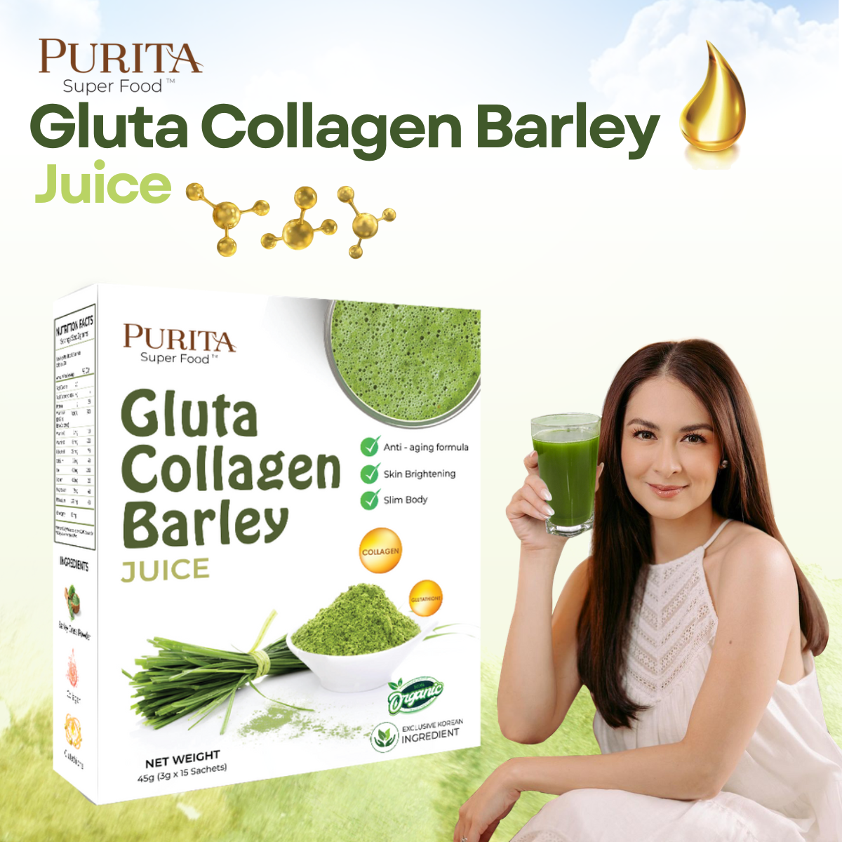 Purita Glutathione Collagen Barley Juice Barley Grass Powder Juice ...