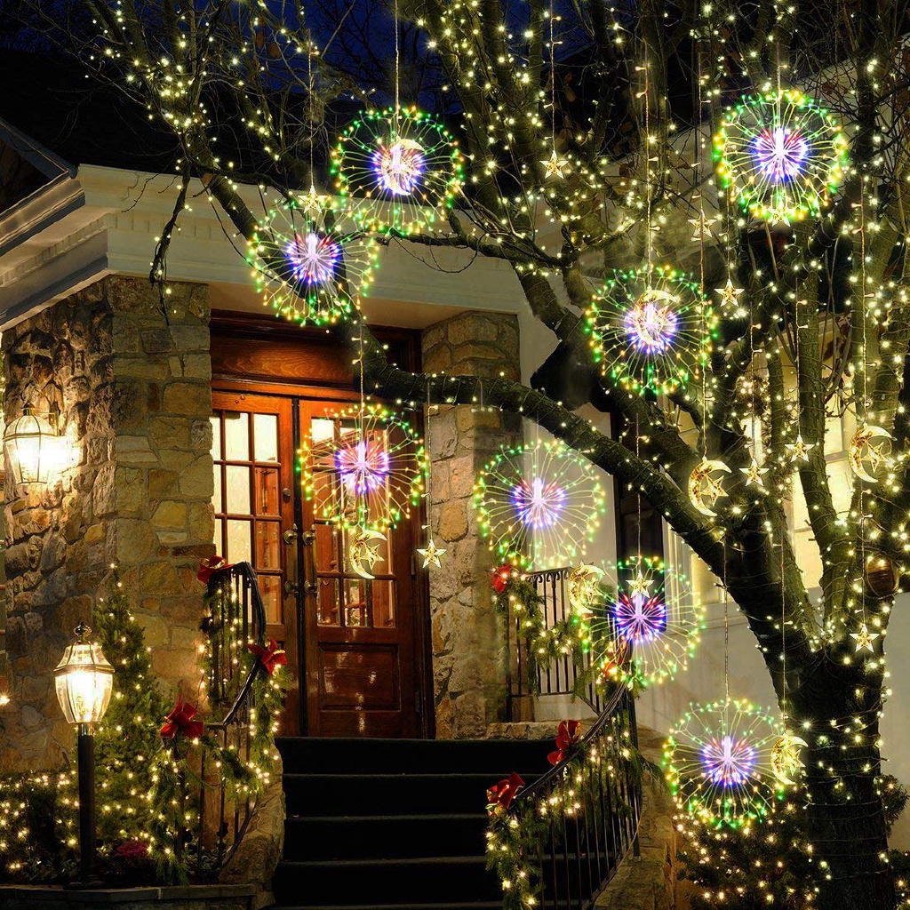 120 LED Hanging Starburst String Light Firework Copper Fairy Christmas ...