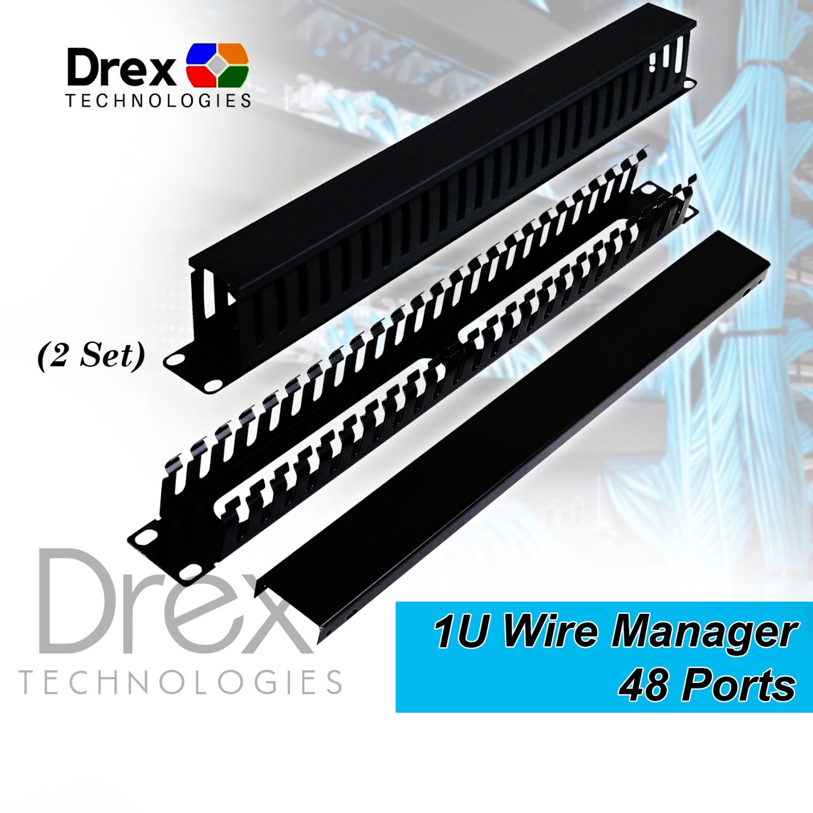 (2 set) 19 inch 48 Slot Rack Mount Cable Wire Management 1U Horizontal ...