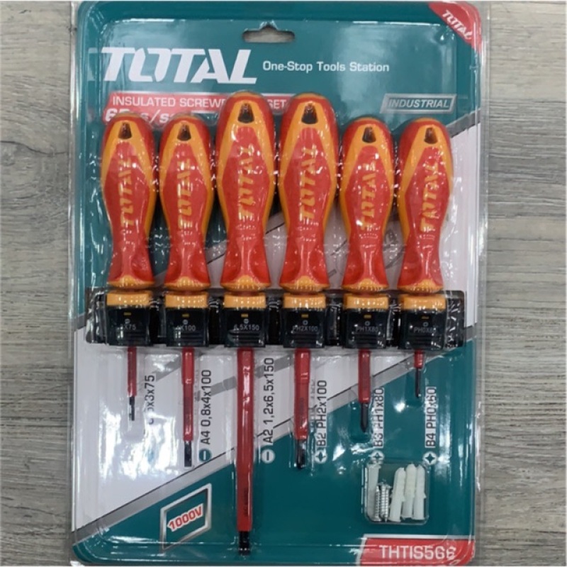 TOTAL 6 Pcs insulated screwdriver set Premium Industrial TOOLS THTIS566 ...