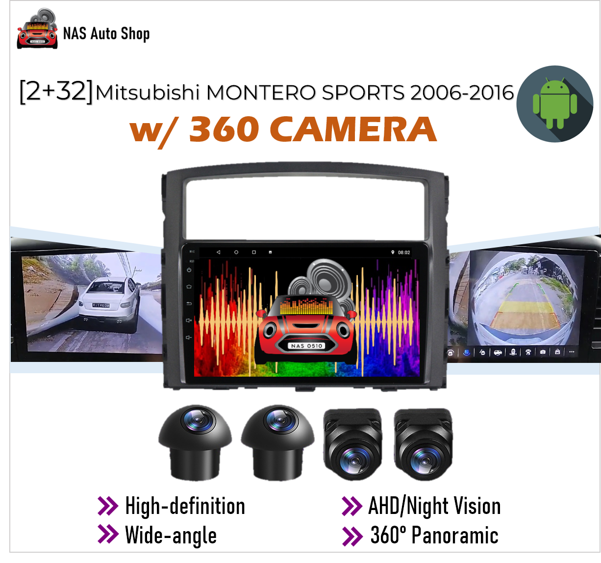 "[𝟮+𝟯𝟮] 9'' Inch 360° Bird View Panorama Camera Android Head Unit for ...