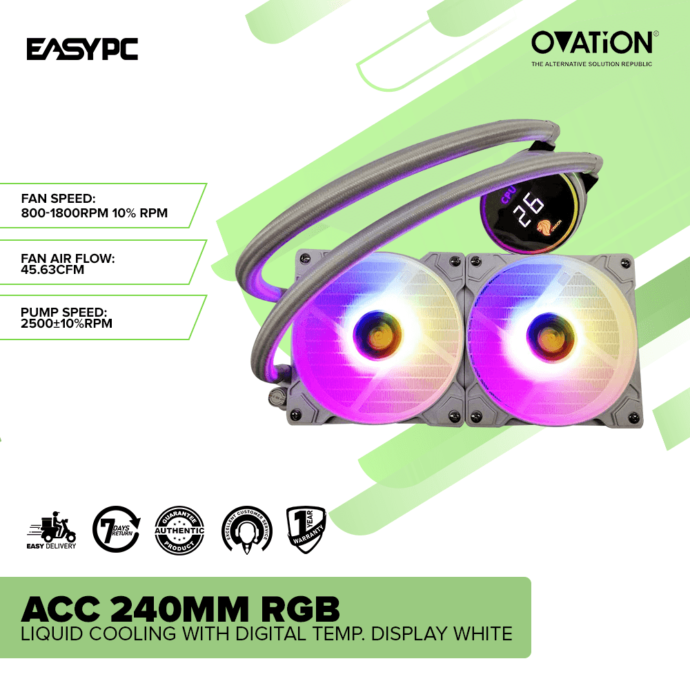 EasyPC | Ovation ACC 240mm CPU Liquid Cooler| RGB with Digital Temp ...