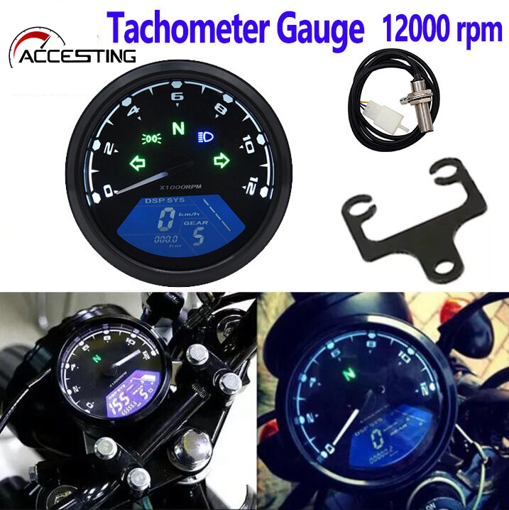 12000 RPM Motorbike Tachometer Motorcycle Digital Speedometer Odometer ...