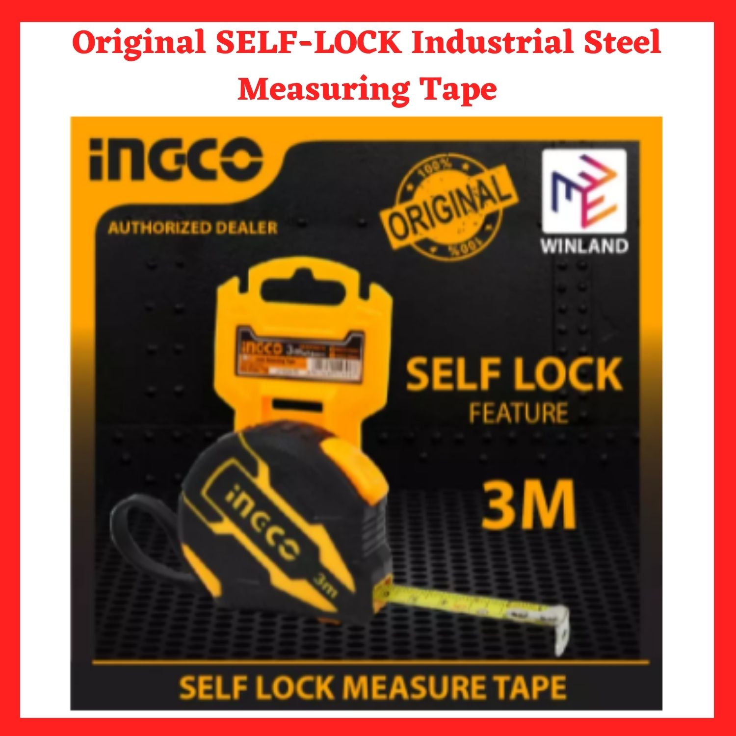 INGCO Tools Original SELF-LOCK Industrial Steel Measuring Tape Measure 3M Self-Lock Function ...