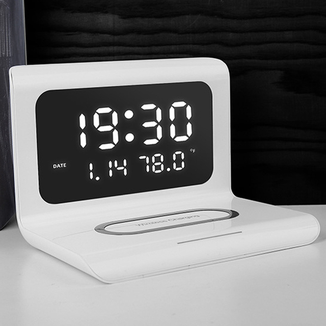 Wireless Charger Alarm Clock LED Smart Digital Clock Table Electronic ...