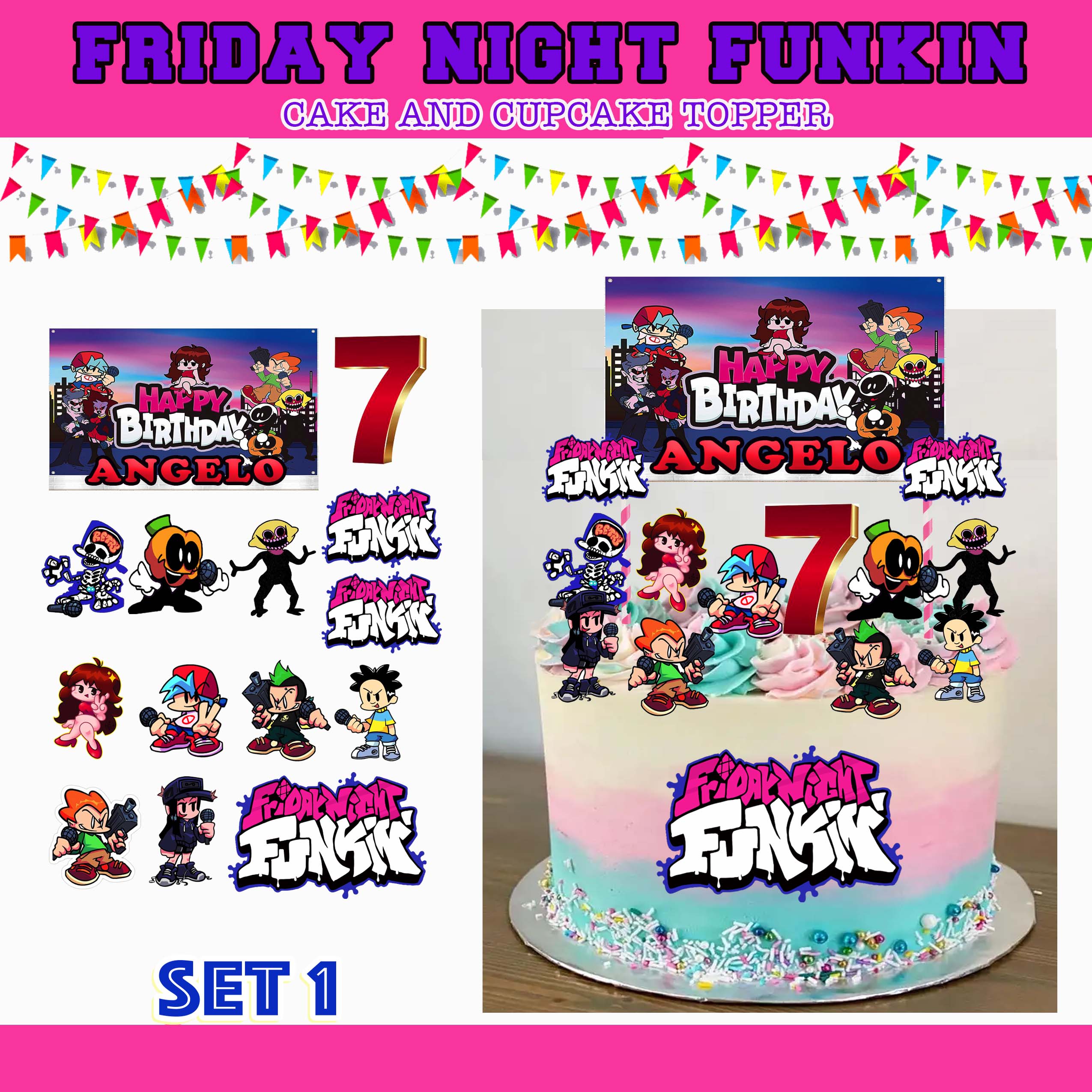 FRIDAY NIGHT FUNKIN FNF CAKE CUPCAKE TOPPE SET NEW | Lazada PH
