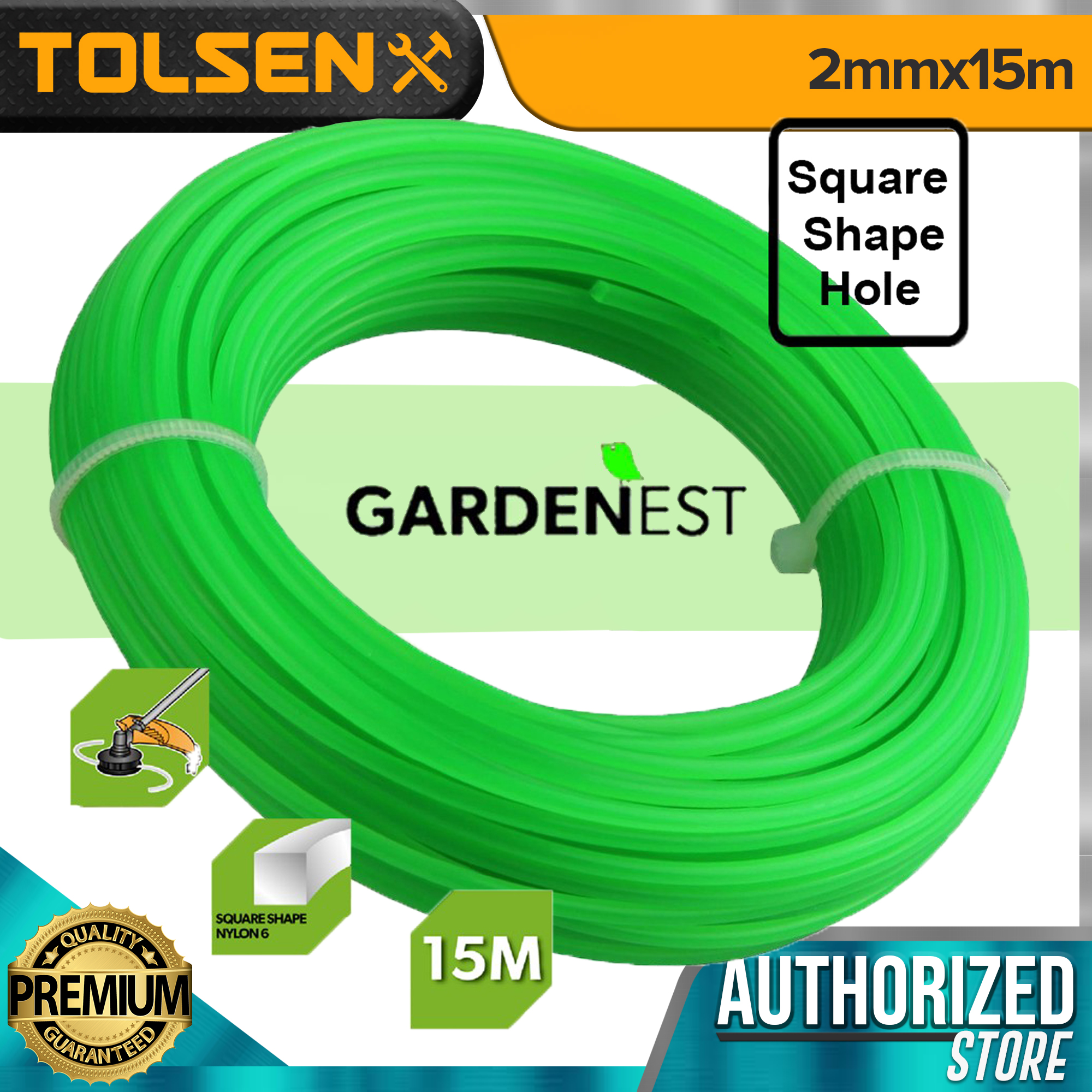 Tolsen Grass Trimmer Line Square Shape (2mm 2.4mm 2.7mm 3mm x 15m) For Grass Cutter | Lazada PH