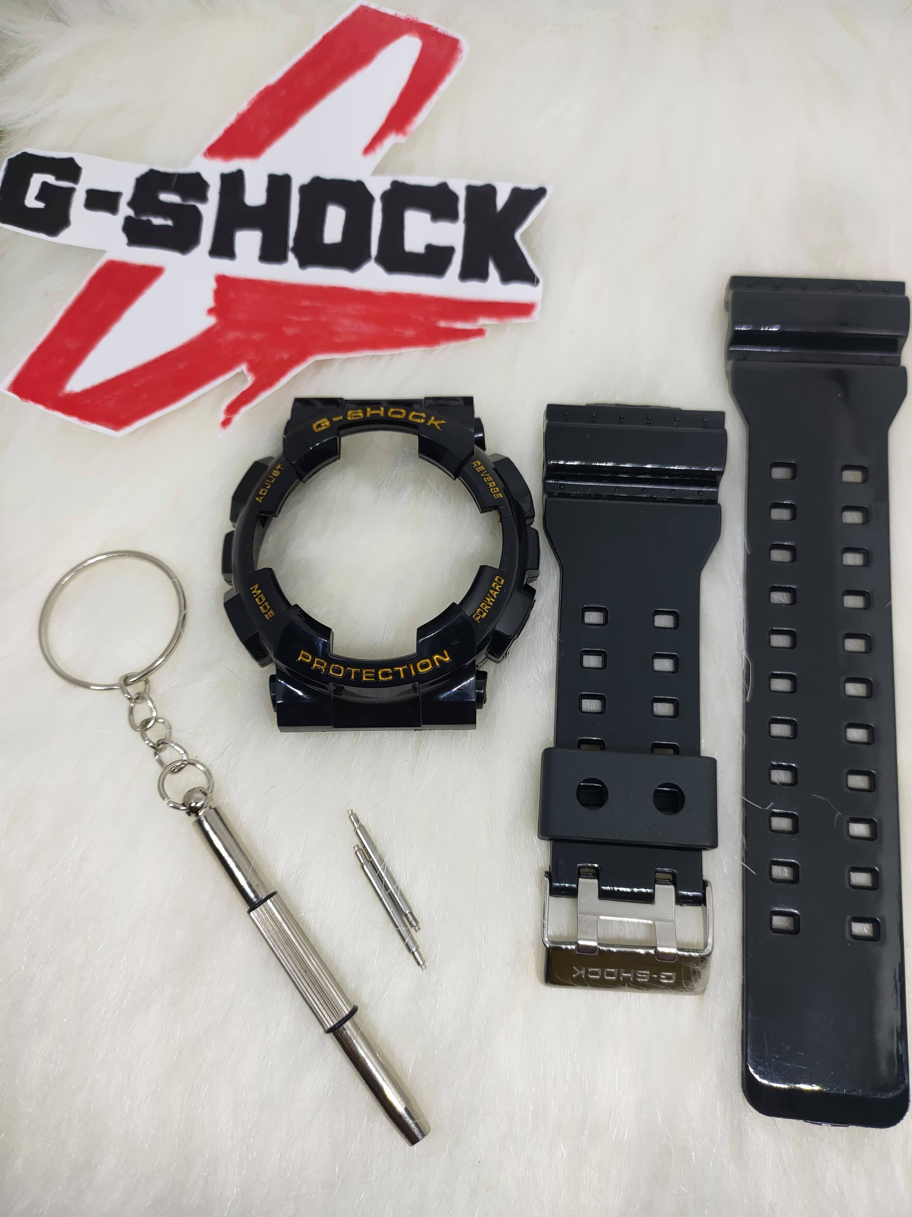 GShock Straps and Bezels OEM ( Glossy Black- Gold Font ) GA100 GA110 ...