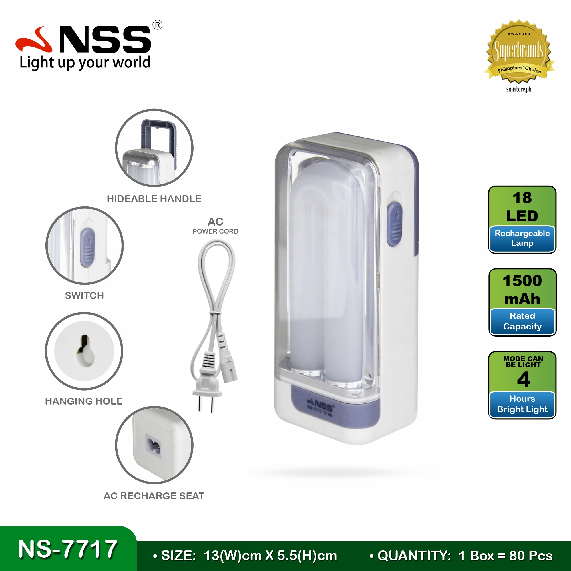 Rechargeable Electric Torch Flashlight Emergency Light Side Lantern ...