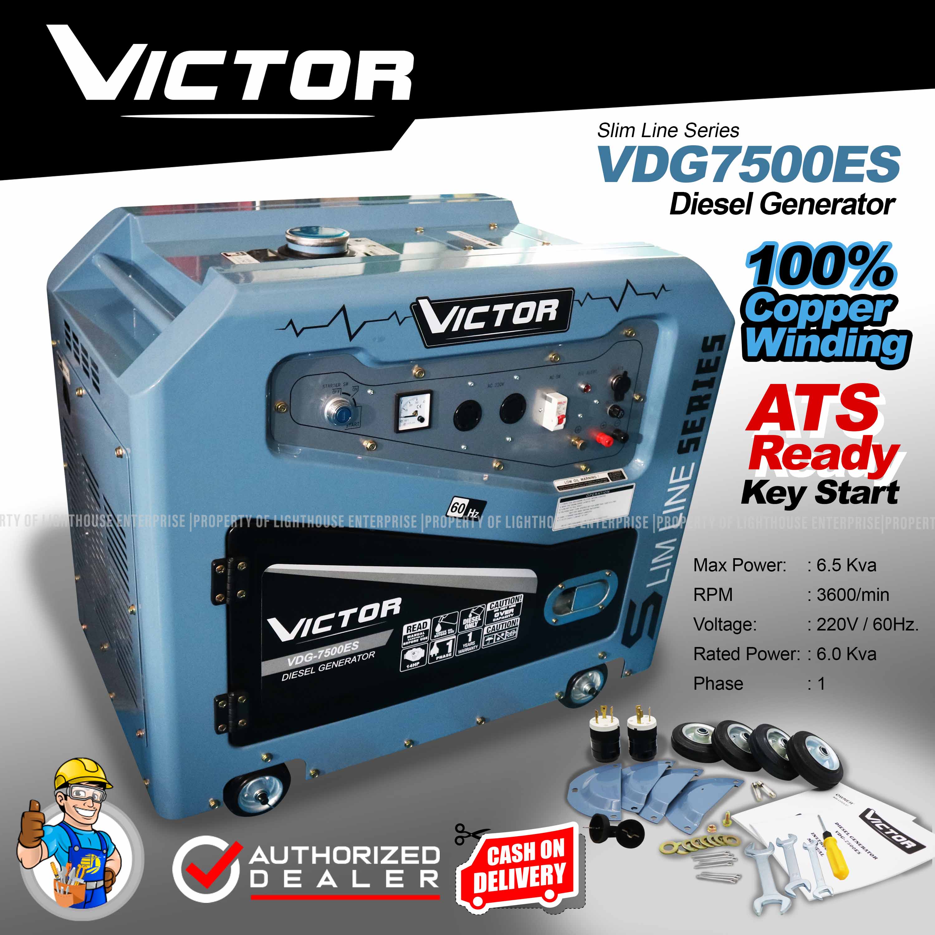 VICTOR 6.0kva Diesel Generator(ATS Ready Key Start) - Slim Line Series ...