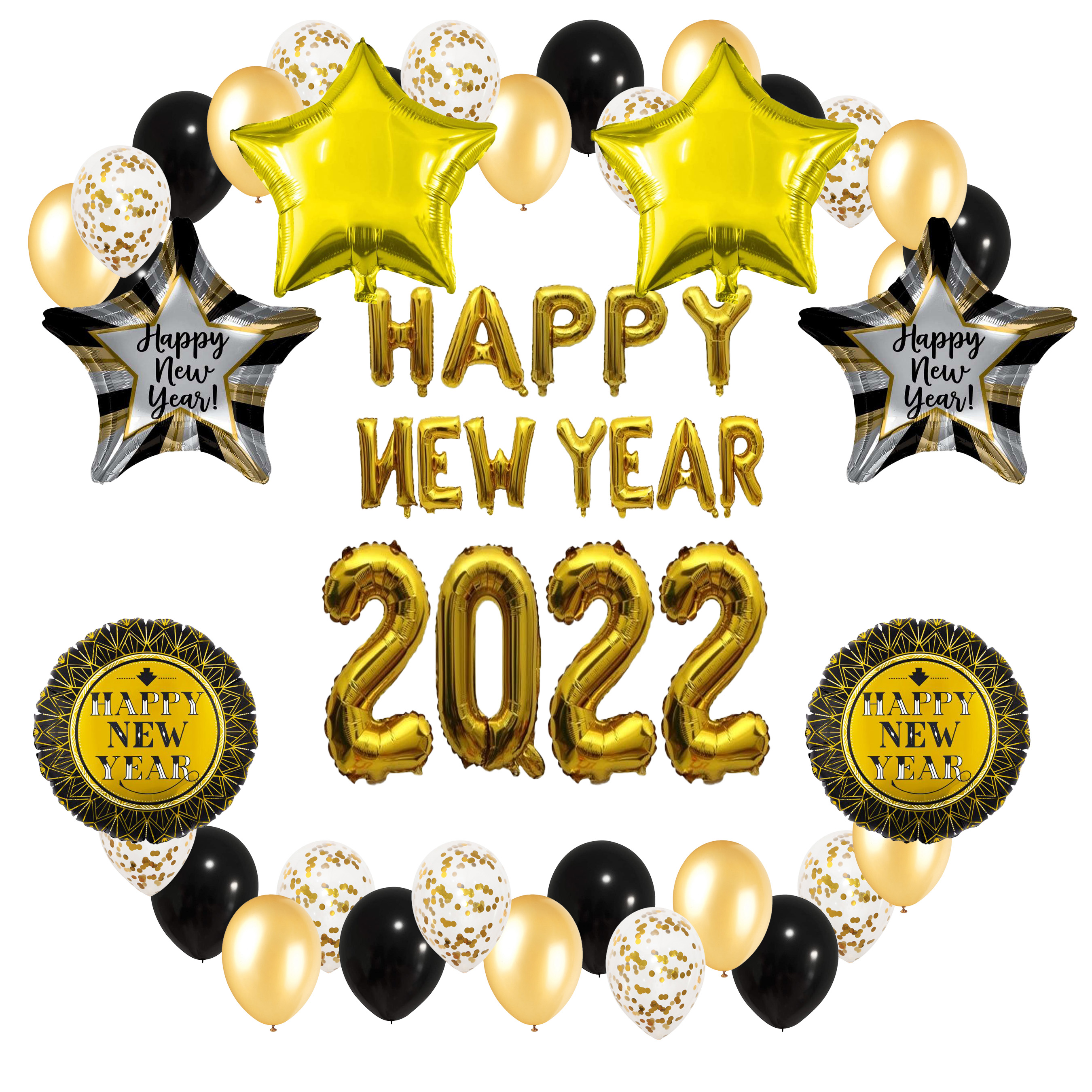 Happy New Year Arch Set Giant 32 inches 2023 Balloons Gold Balloon ...