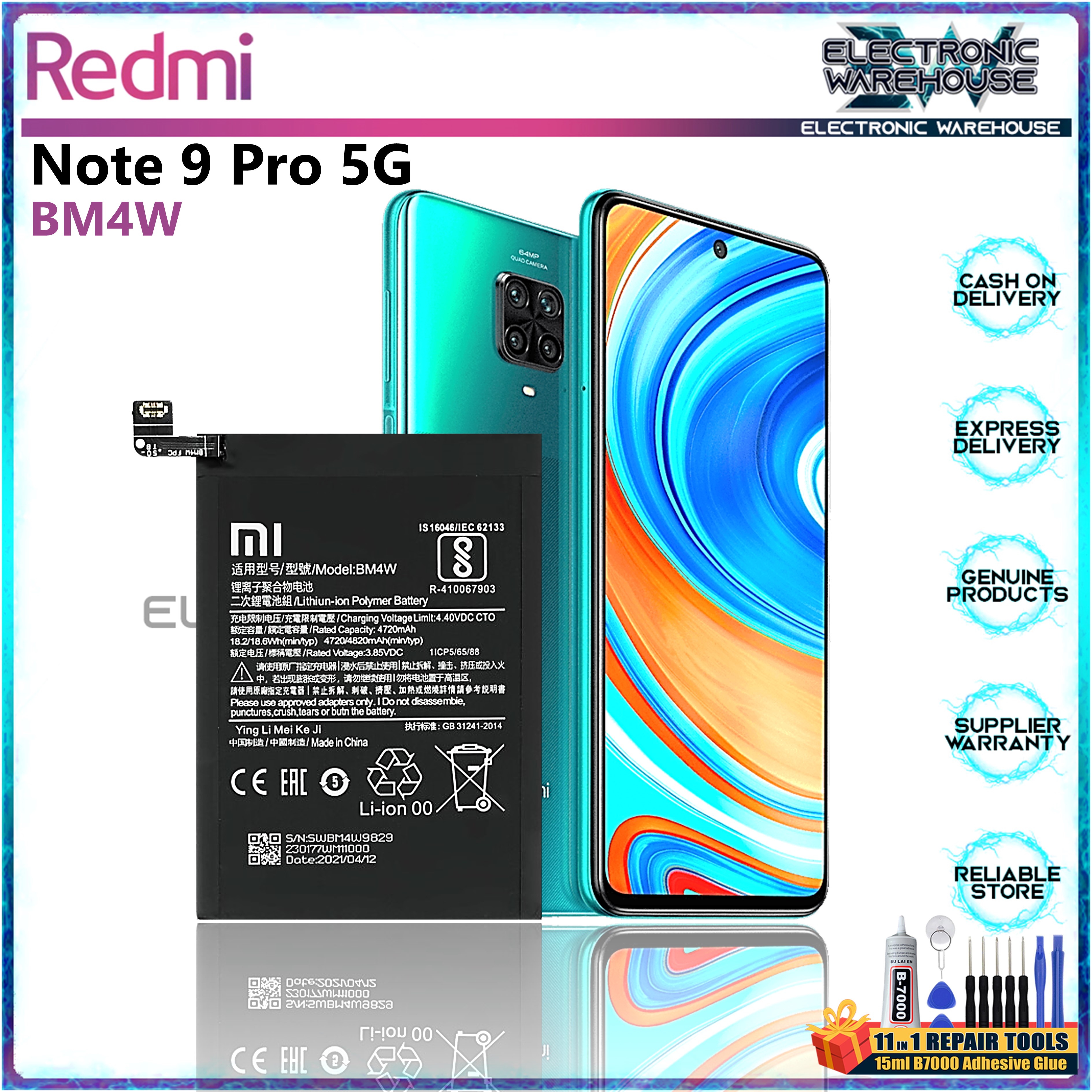 Battery for Redmi Note 9 Pro 5G Model BM4W 4820mAh Capacity | Lazada PH