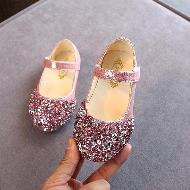 Princess Glitter Kids Leather Shoes Little Girls Dress Wedding Dancing ...