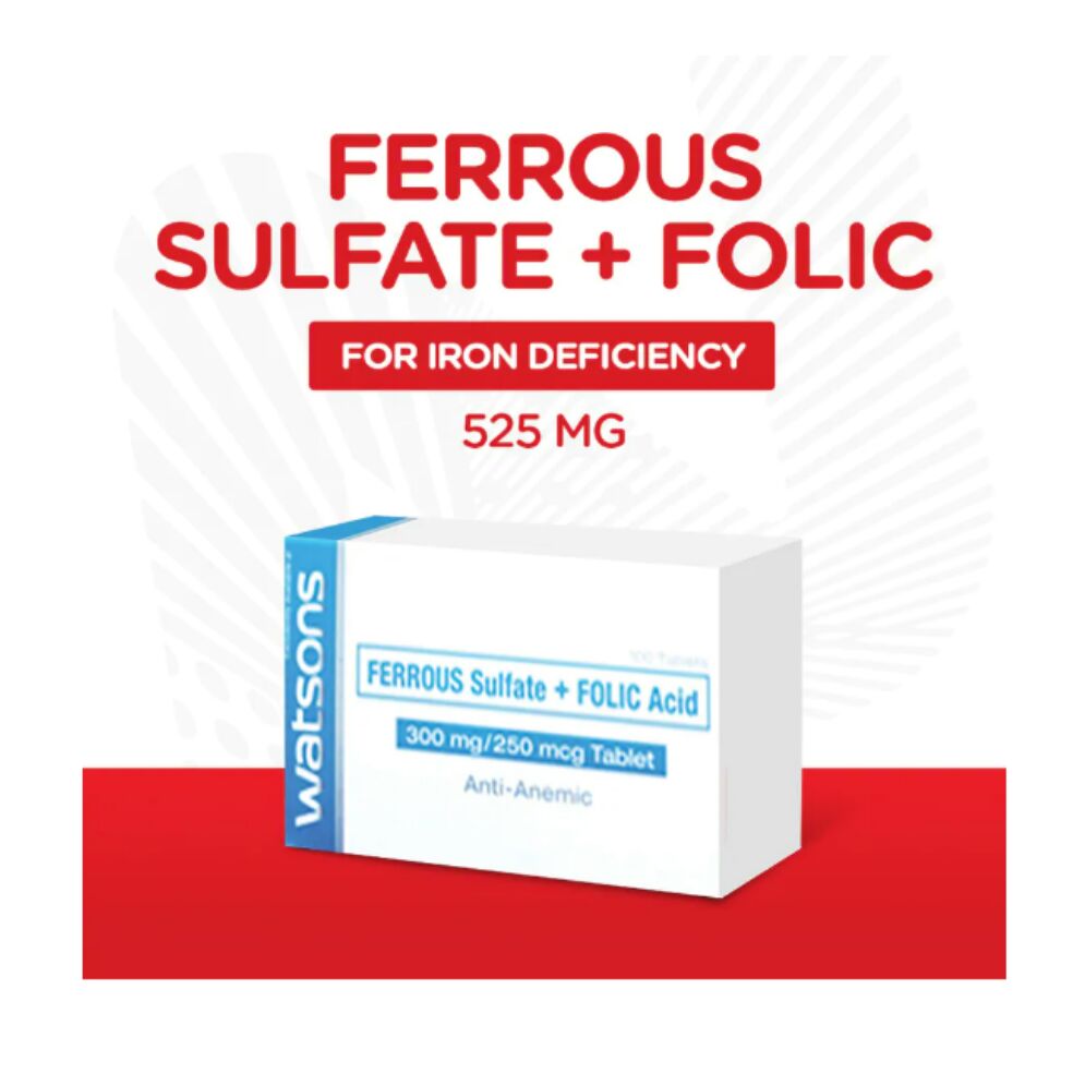 Watsons Ferrous sulfate + Folic acid 100 tablets | Lazada PH