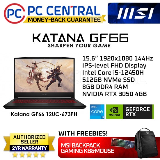 MSI KATANA GF66 (12UC-673PH) Gaming Laptop | Intel Core i5-12450H (8 cores) | 8GB RAM | 512GB ...