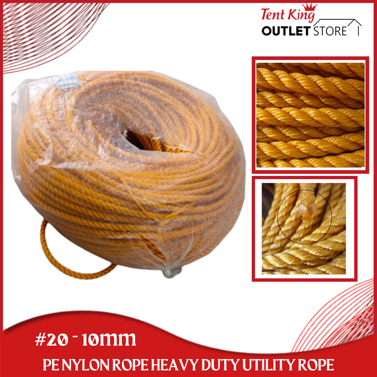 【PE NYLON ROPE】10mm (No.20) Per Meter HEAVY DUTY ROPE Oil Proof Multi ...