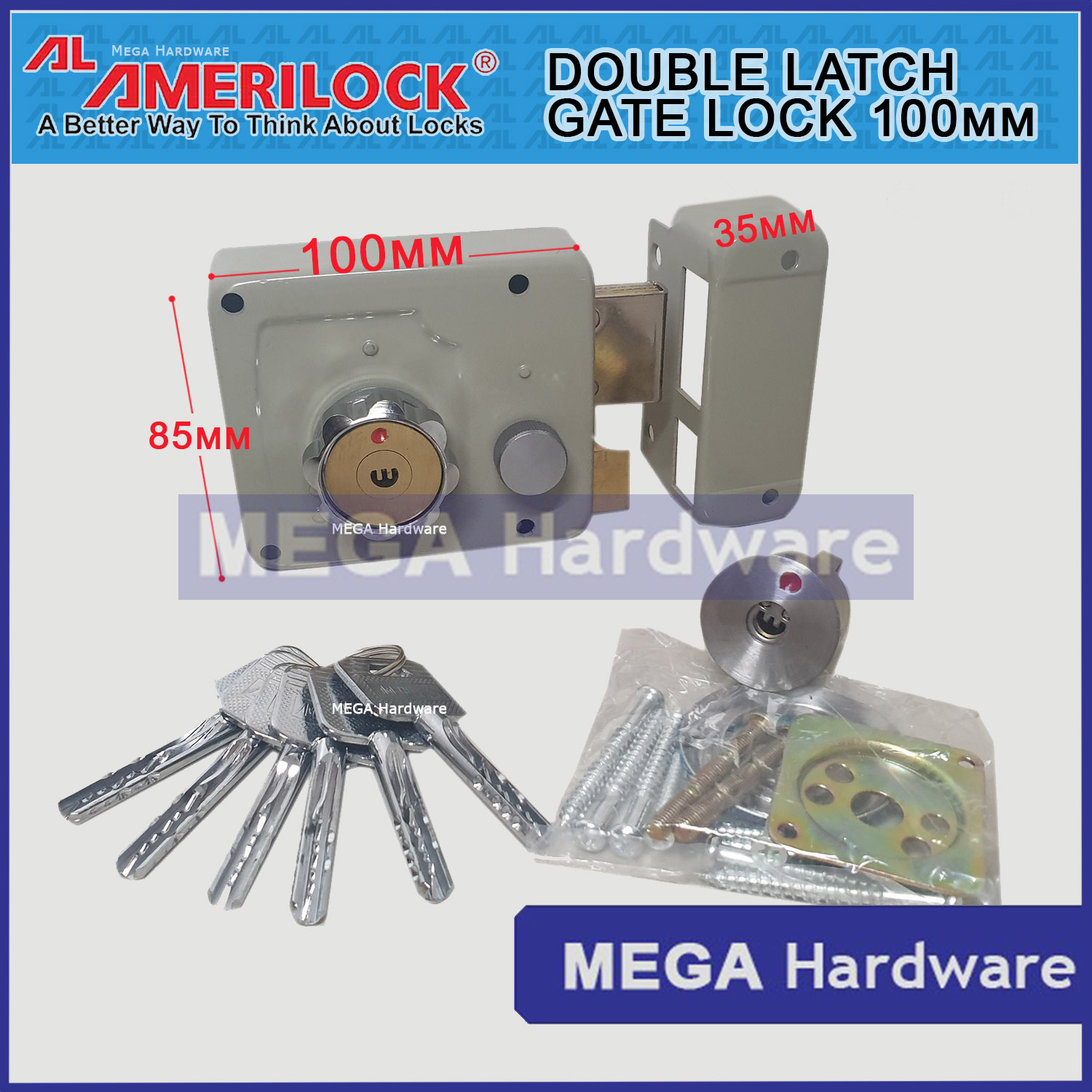 Amerilock Heavy Duty Gate Lock Rim Lock Door Latch (Standard Gate Lock ...