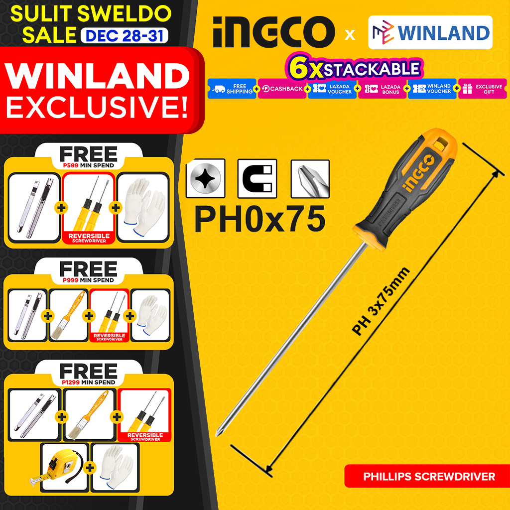 INGCO by Winland Industrial Phillips Screwdriver Round Shank PH 3x75mm ...