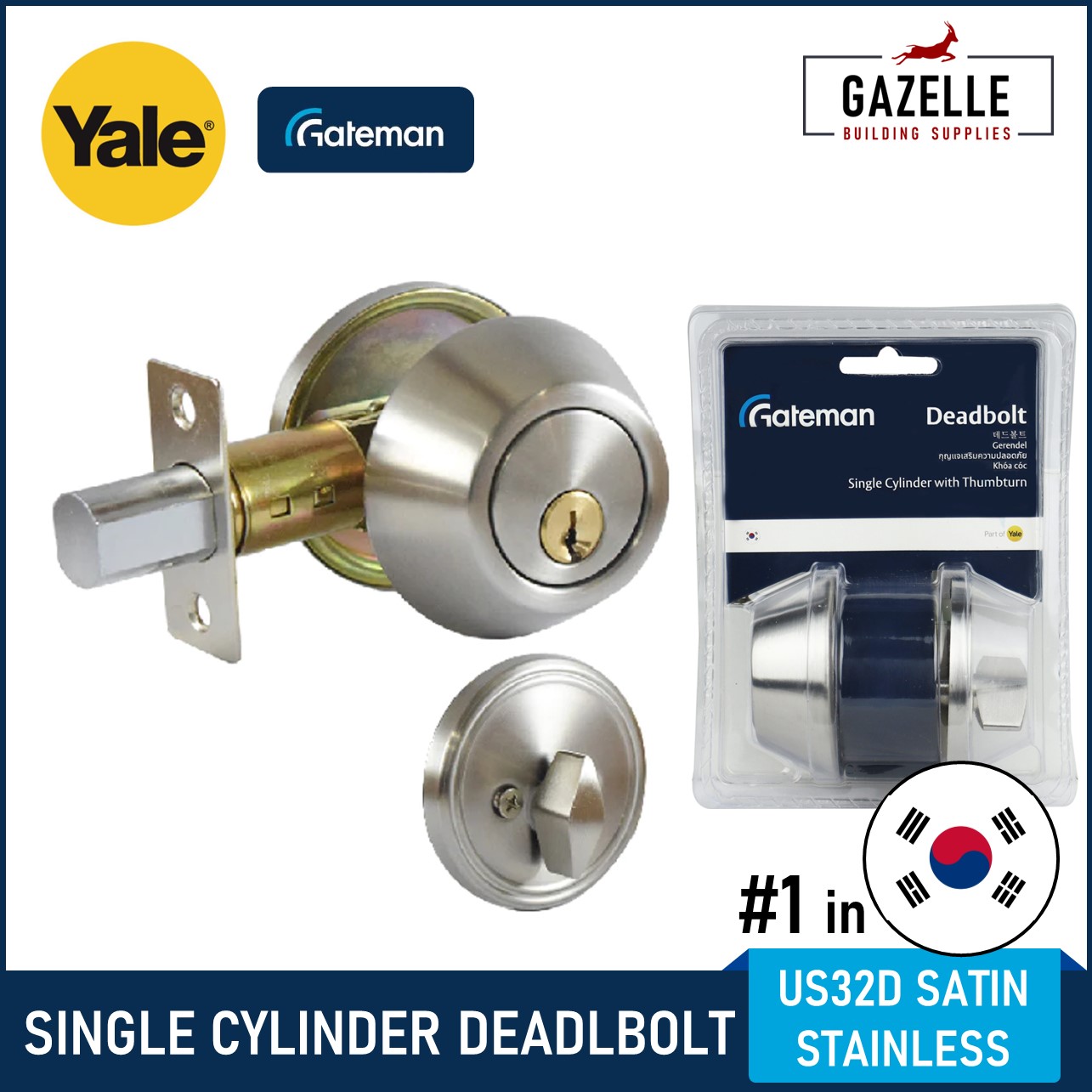 Yale Gateman Entrance Door Deadbolt Lock 3 Keys - US32D Stainless Steel ...