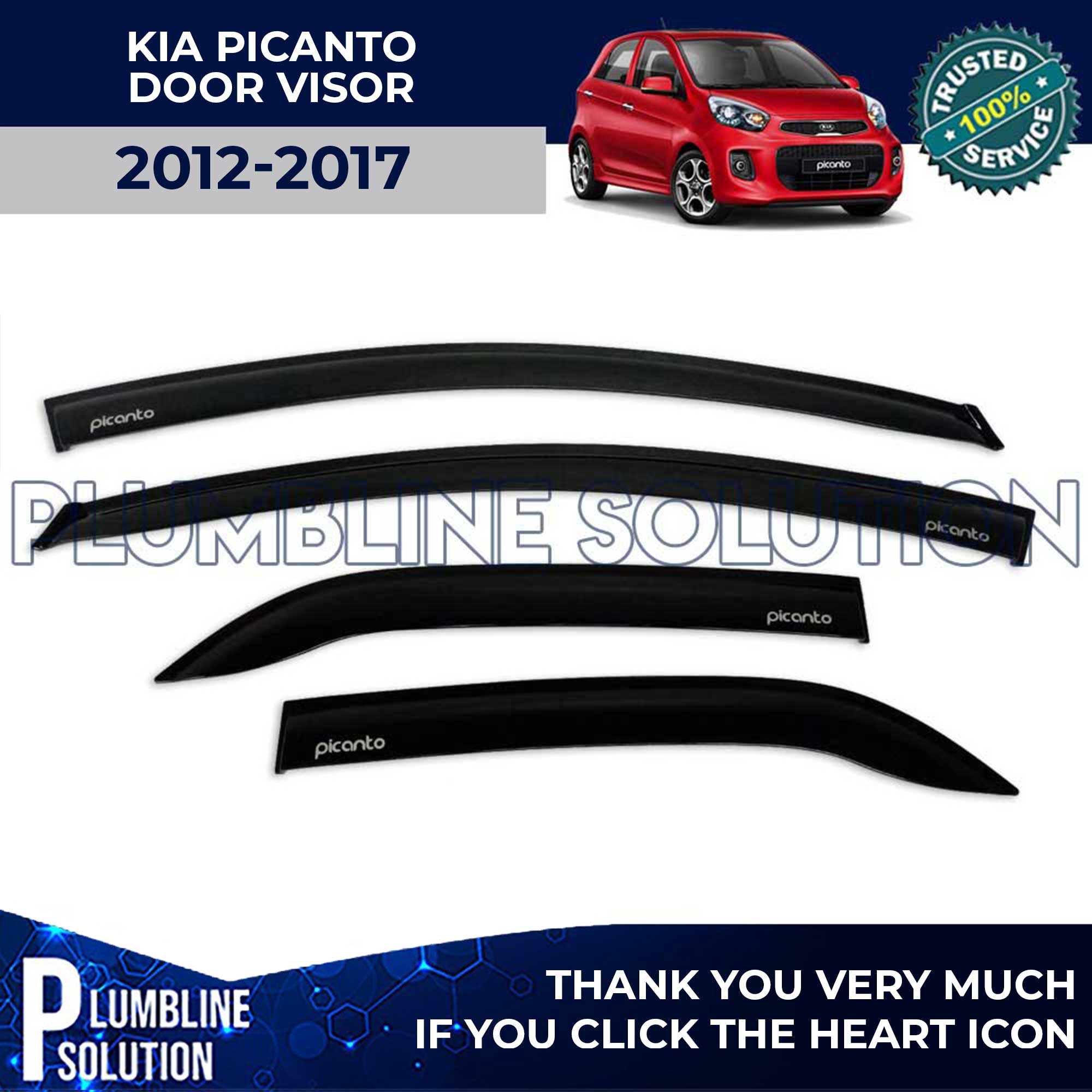 Window Door Visor for Kia Picanto 2012 2013 2014 2015 2016 2017 2018 ...