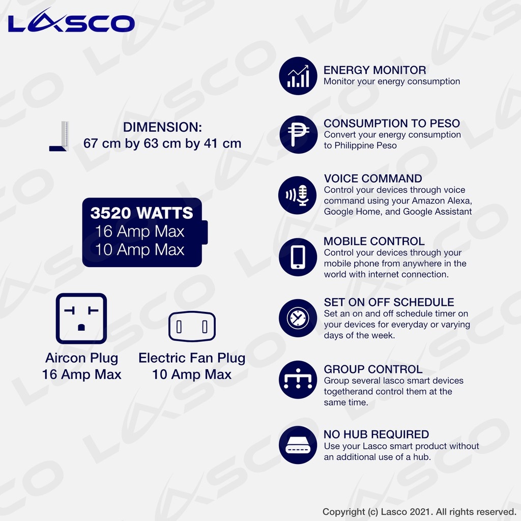Lasco Wifi Dual Aircon Plug Smart Socket Wireless Powerful 16A and 10A ...
