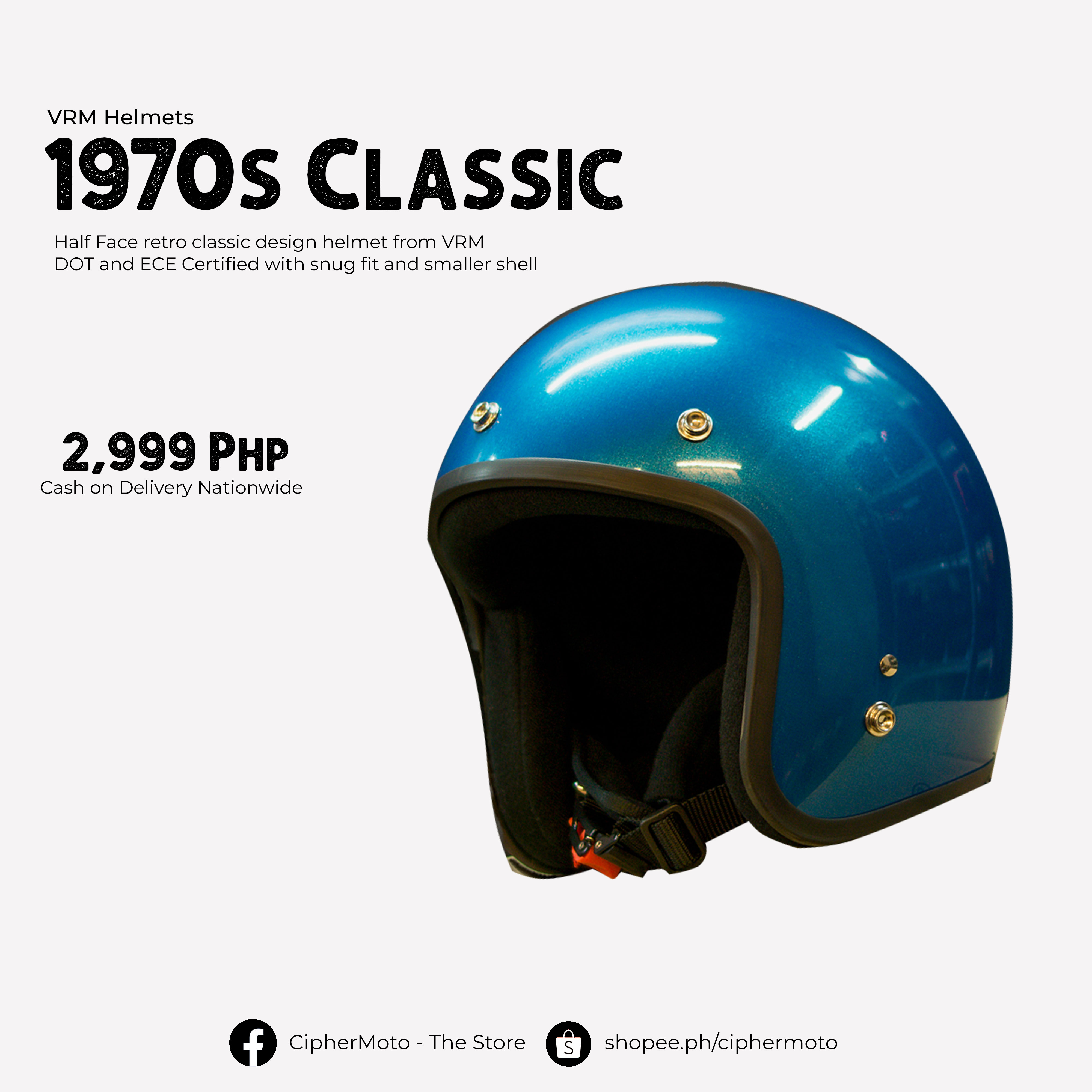 VRM 1970's Classic - Half Face Helmet | Lazada PH