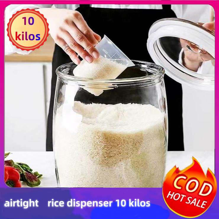glass rice dispenser 10 kilos/10kg storage container airtight big glass ...