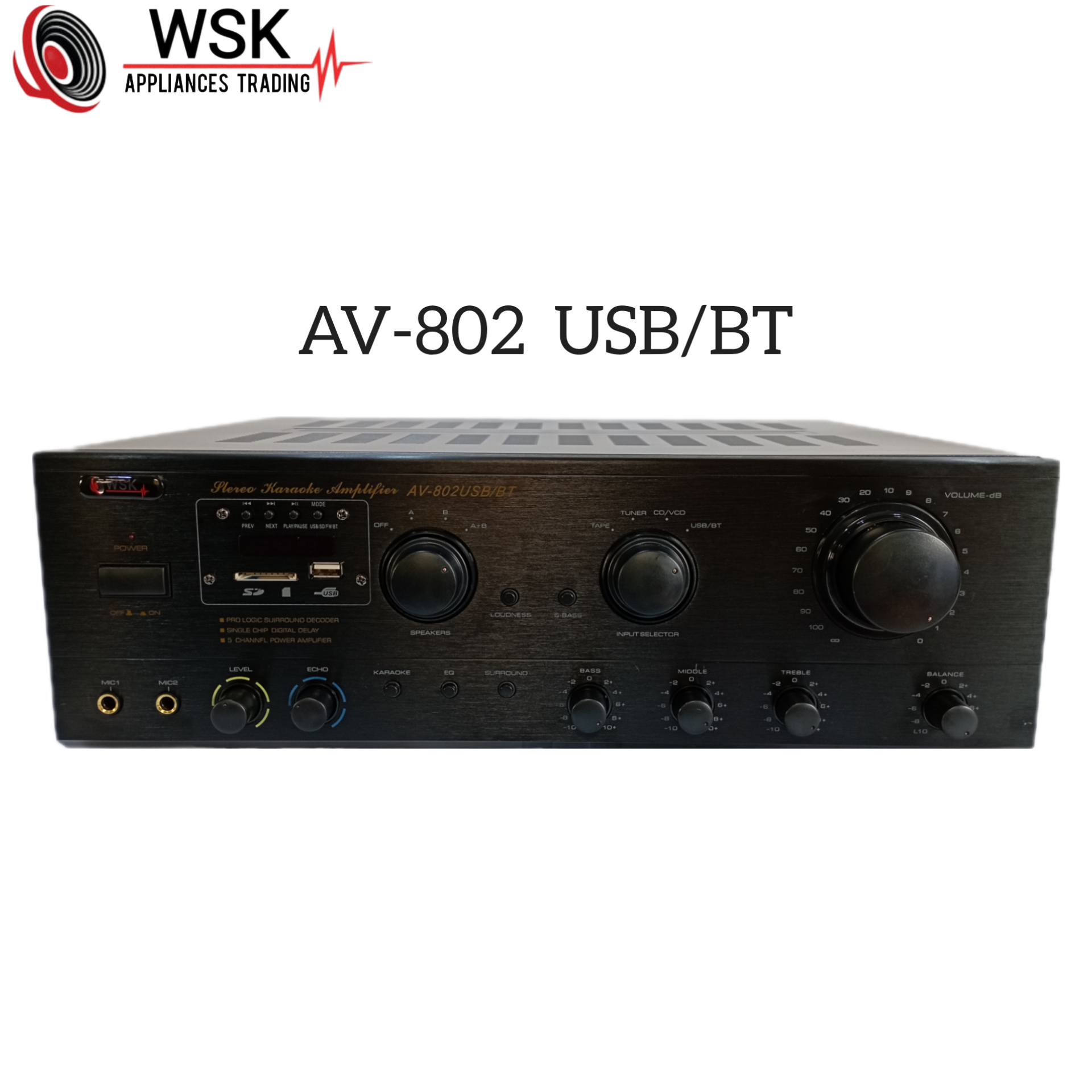 WSK AV-802 USB/BT/FM Professional Karaoke Stereo Mixing Amplifier ...