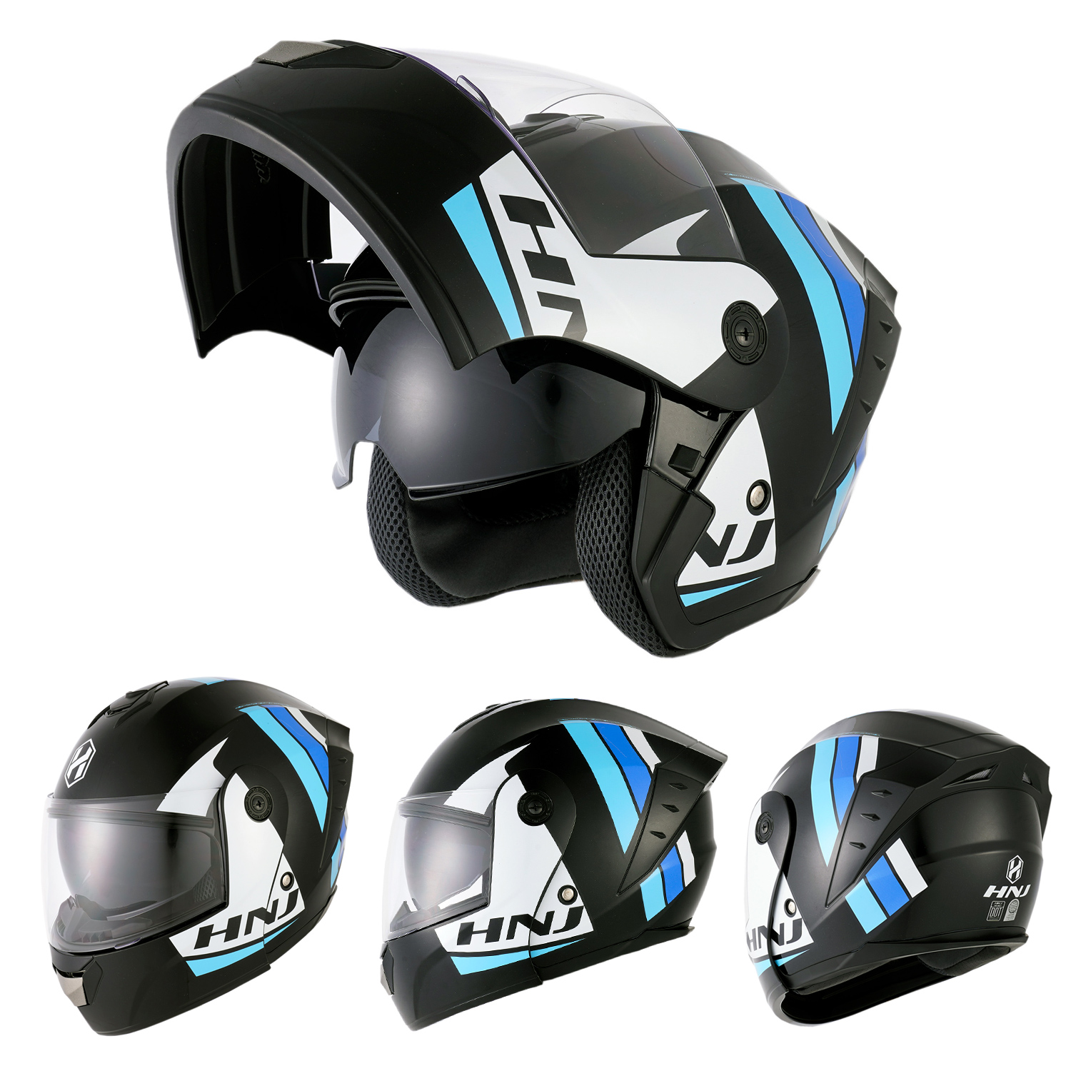 HNJ A630 Motorcycle Helmets Open Face Modular Motor Helmet Dual Visor ...