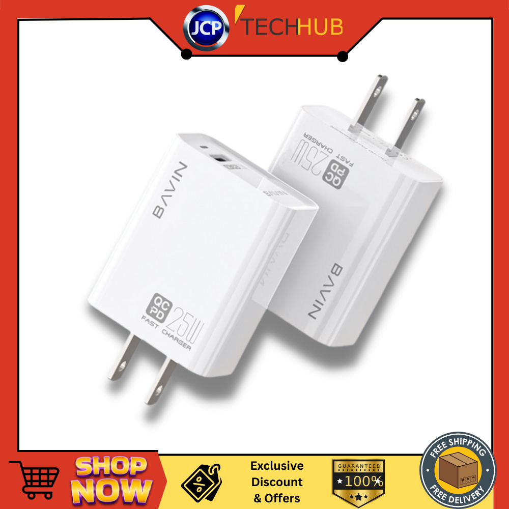 JCP TechHub BAVIN PC657 PD QC3.0 Fast Charging Charger Adapter 25W & 20W Type-C Power Delivery ...