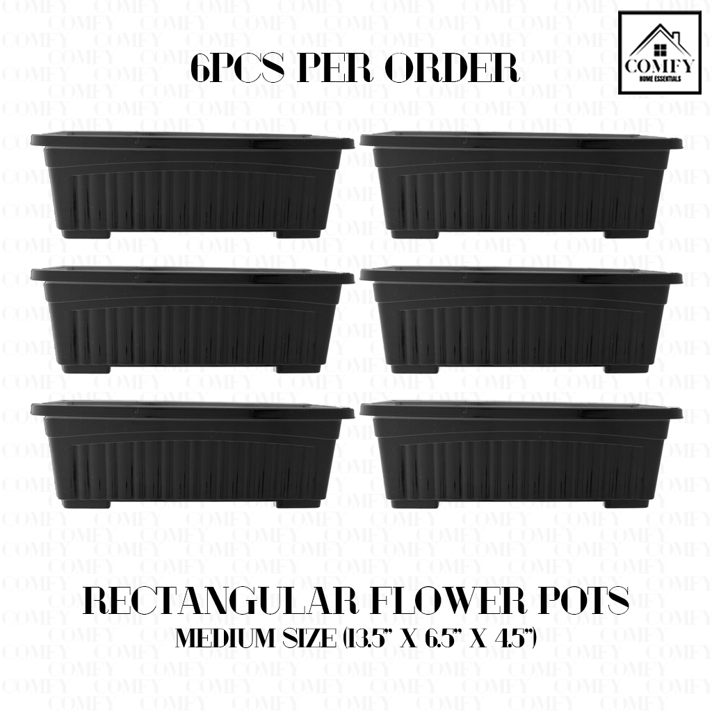 Pack of Six (6) Rectangular Flower Pots Medium Size 13.5 Inches, Home ...