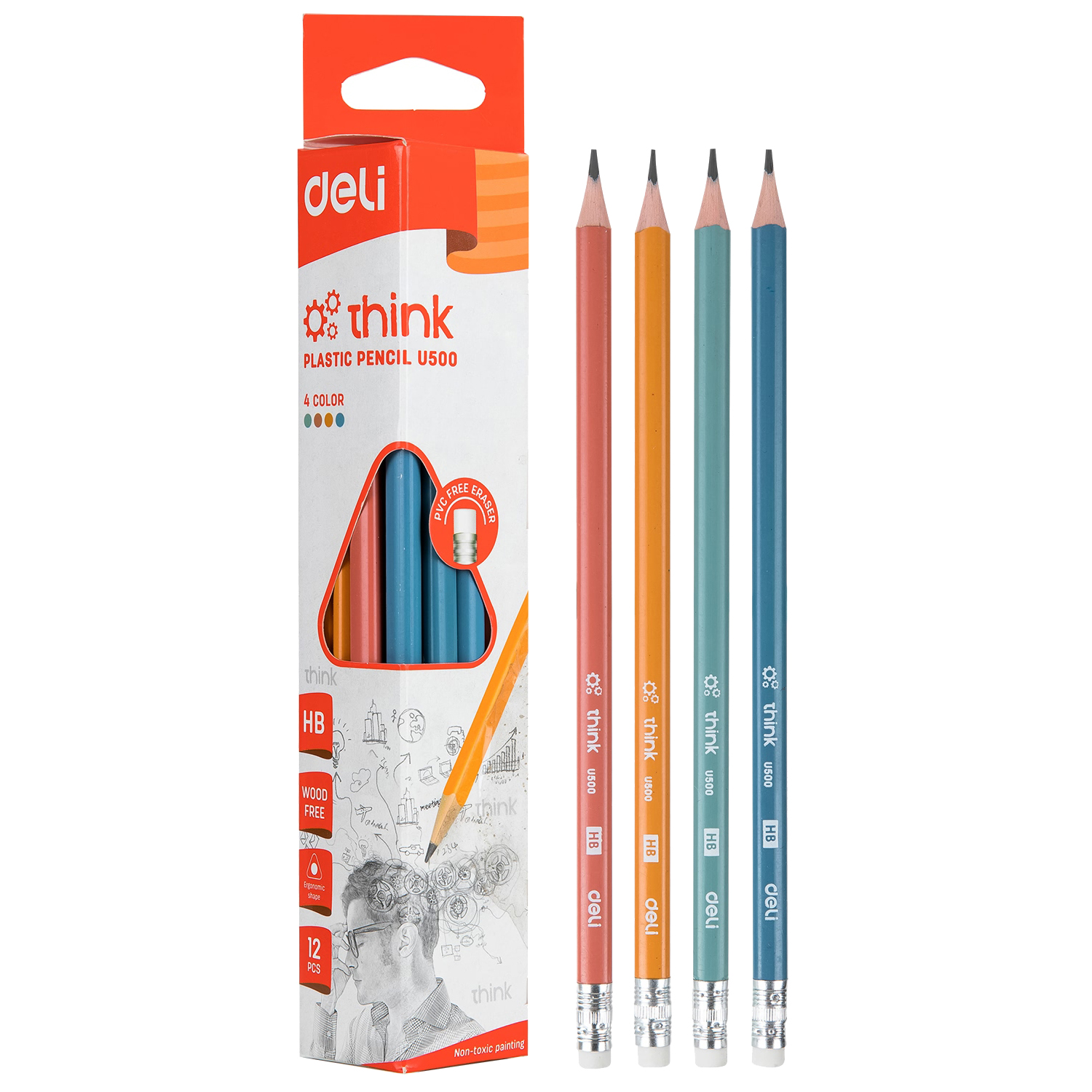Deli Think Plastic Pencil HB 12pcs/box U50000 [79U50000P12] | Lazada PH