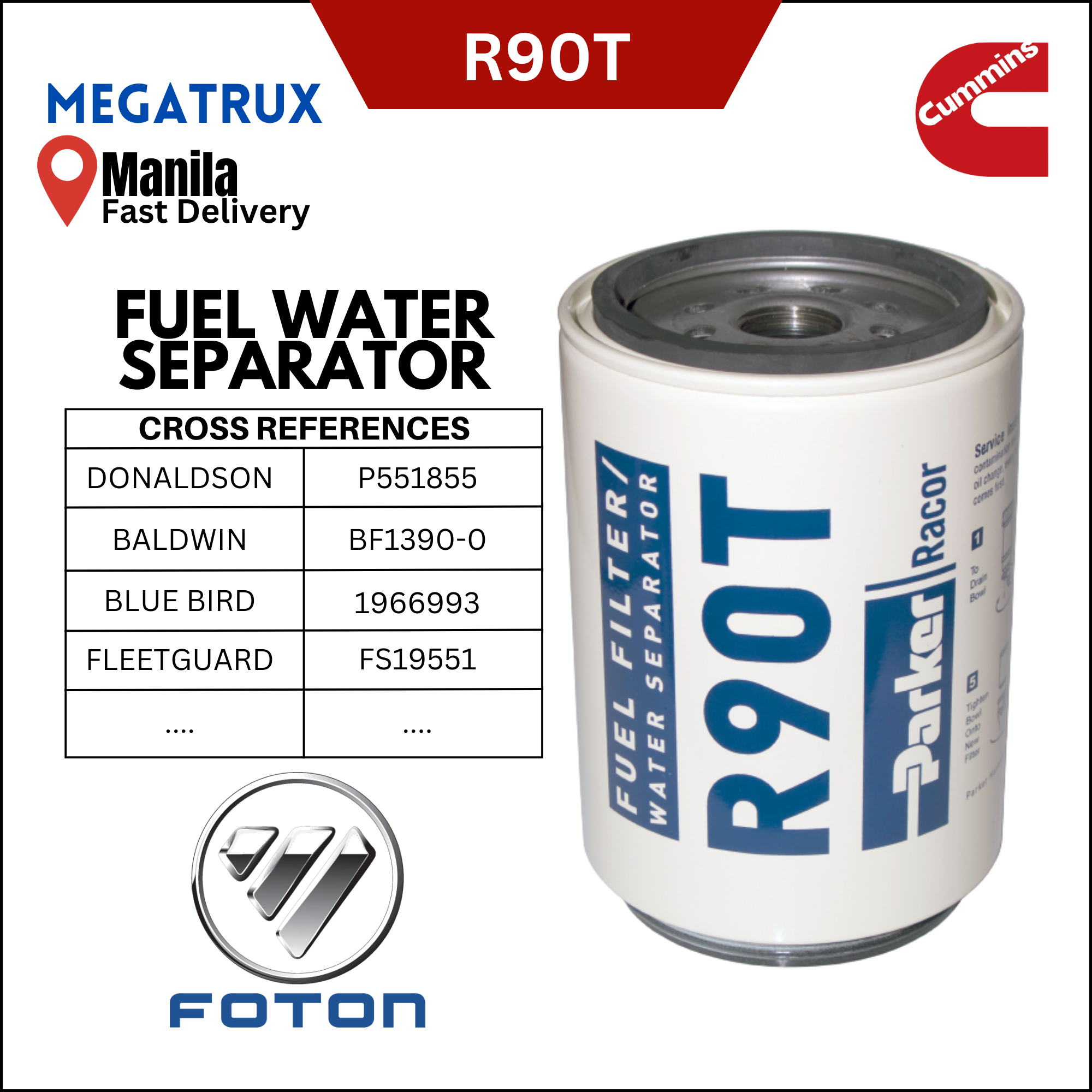 R90T UC-4010B R90P 1105000500002 FS19551 1966993 BF1390-0 P551855 Water ...