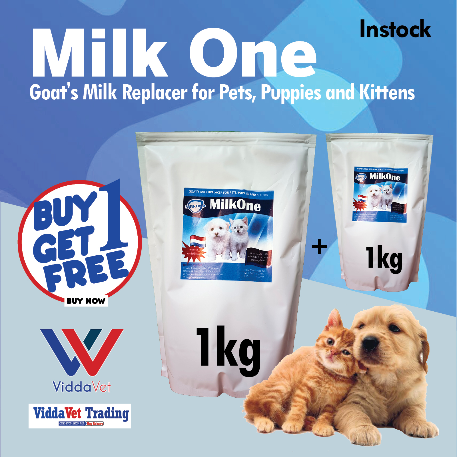 1 kg + 1 kg Milk One goat's milk for pets Milk one milk replacer 1kg ...