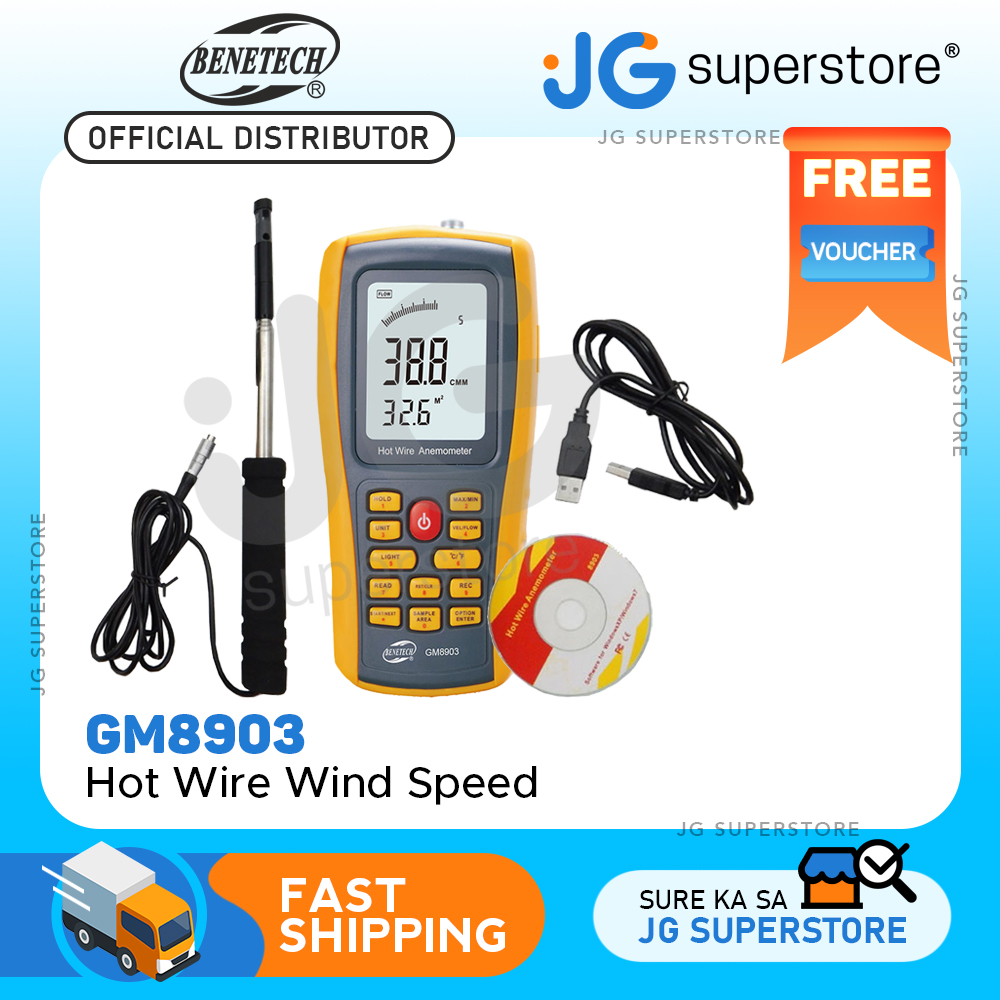 Benetech GM8903 Hot Wire Digital Anemometer 0~30m/s Air Temperature Meter 0~45C Wind Speed Flow ...