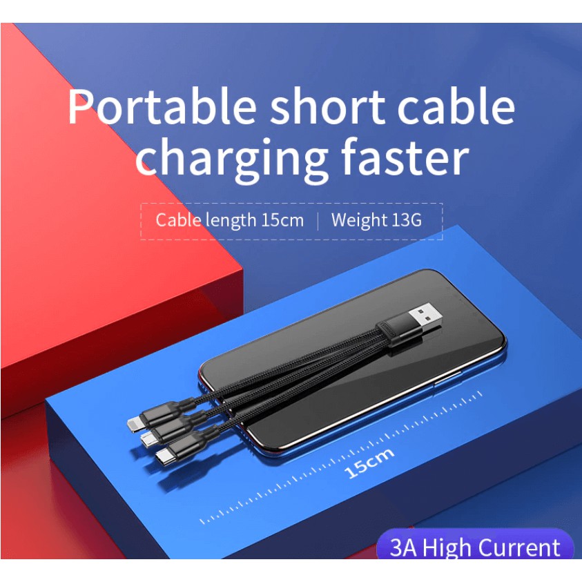 Micro USB Type C 3 in 1 USB Cable Chord Fast Charging Mini Charger ...