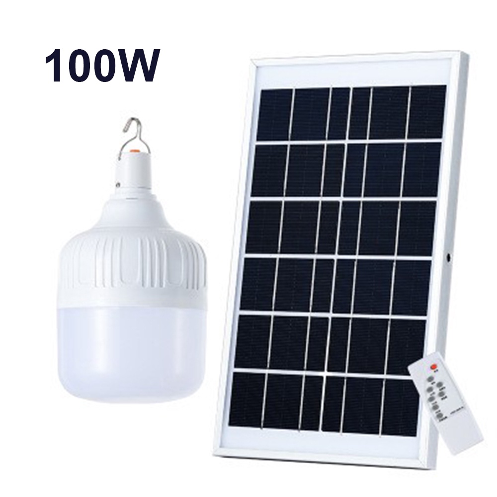 LED Solar Light Bulb 100W Solar Panel Charge Outdoor Lamp With Remote ...