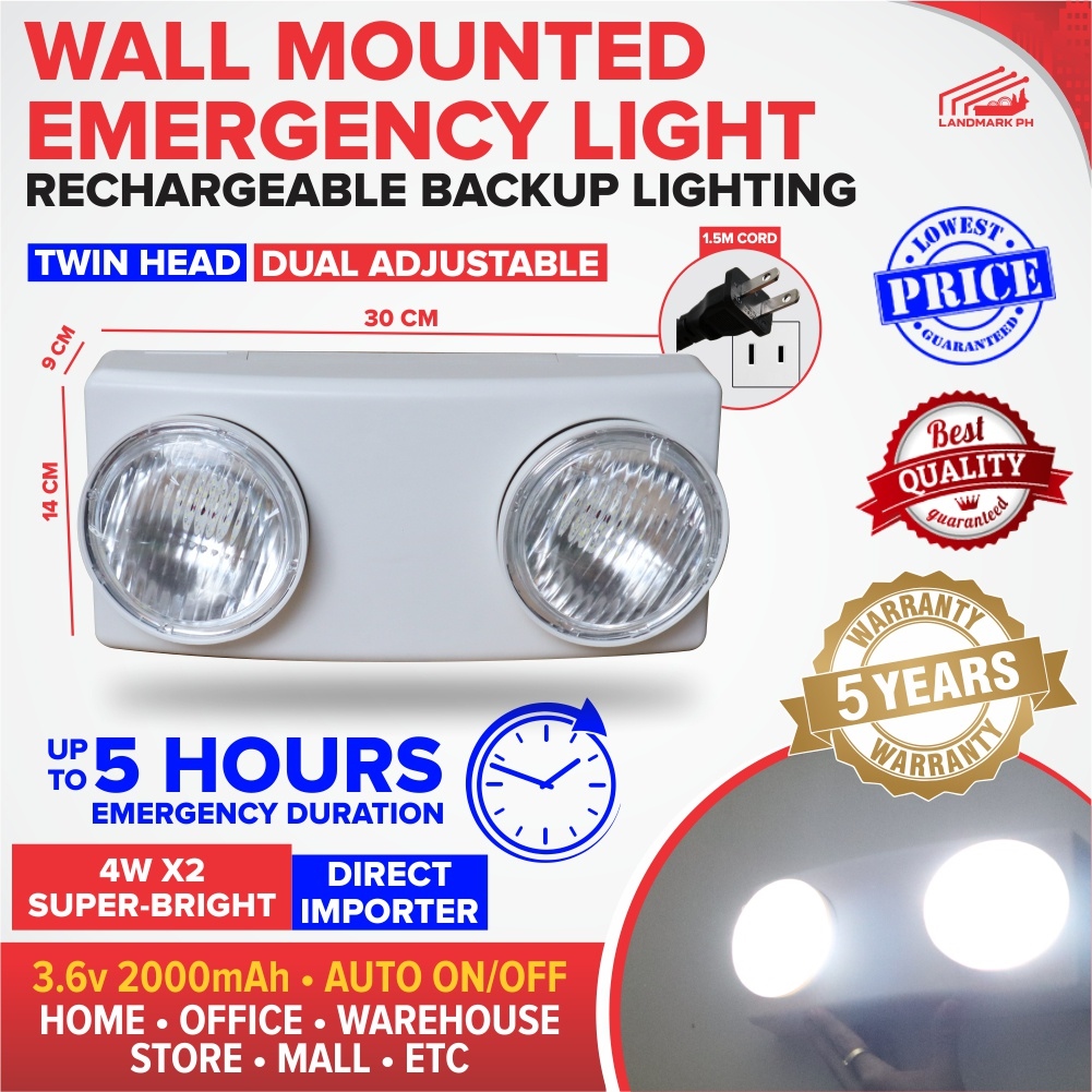 Wall Mounted Emergency LED Light Dual 4w Twin Head Adjustable ...