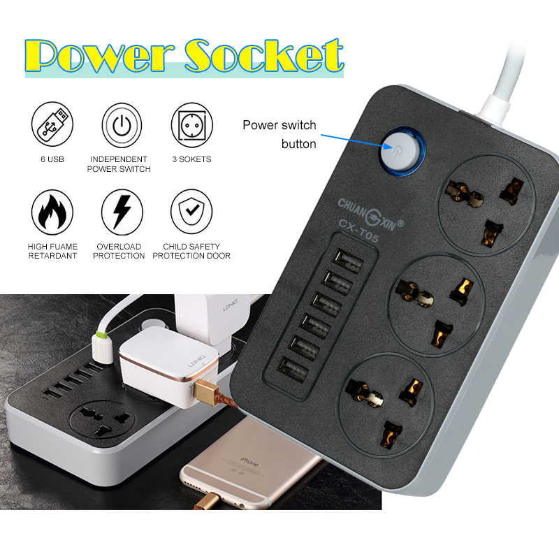 CX-T05 Power Socket with USBb 3 AC and 6 USB Port Charger with Safety ...