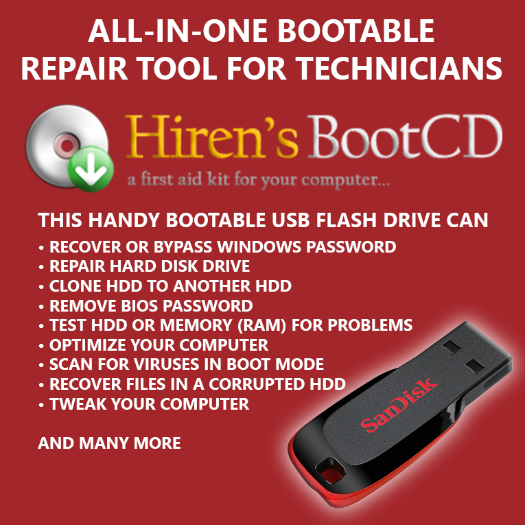 Hiren's BootCD Bootable 16GB USB Flash Drive (All-In-One Repair Tool ...