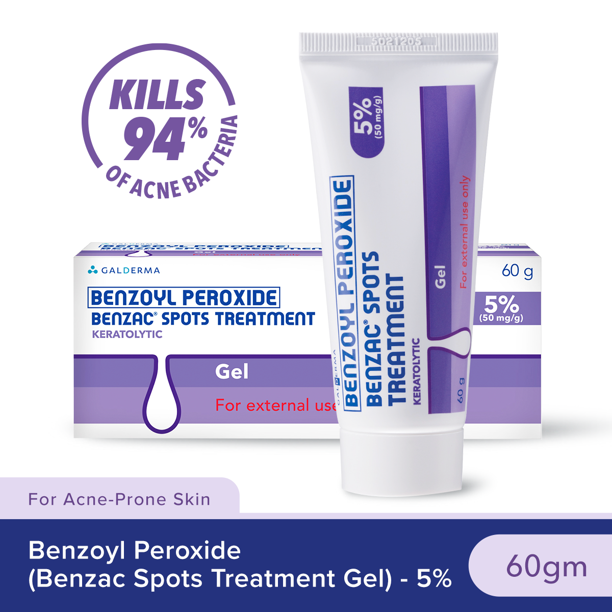 Benzac Benzoyl Peroxide Spots Treatment Gel 5% 60gm [Anti-Acne / Pimple ...