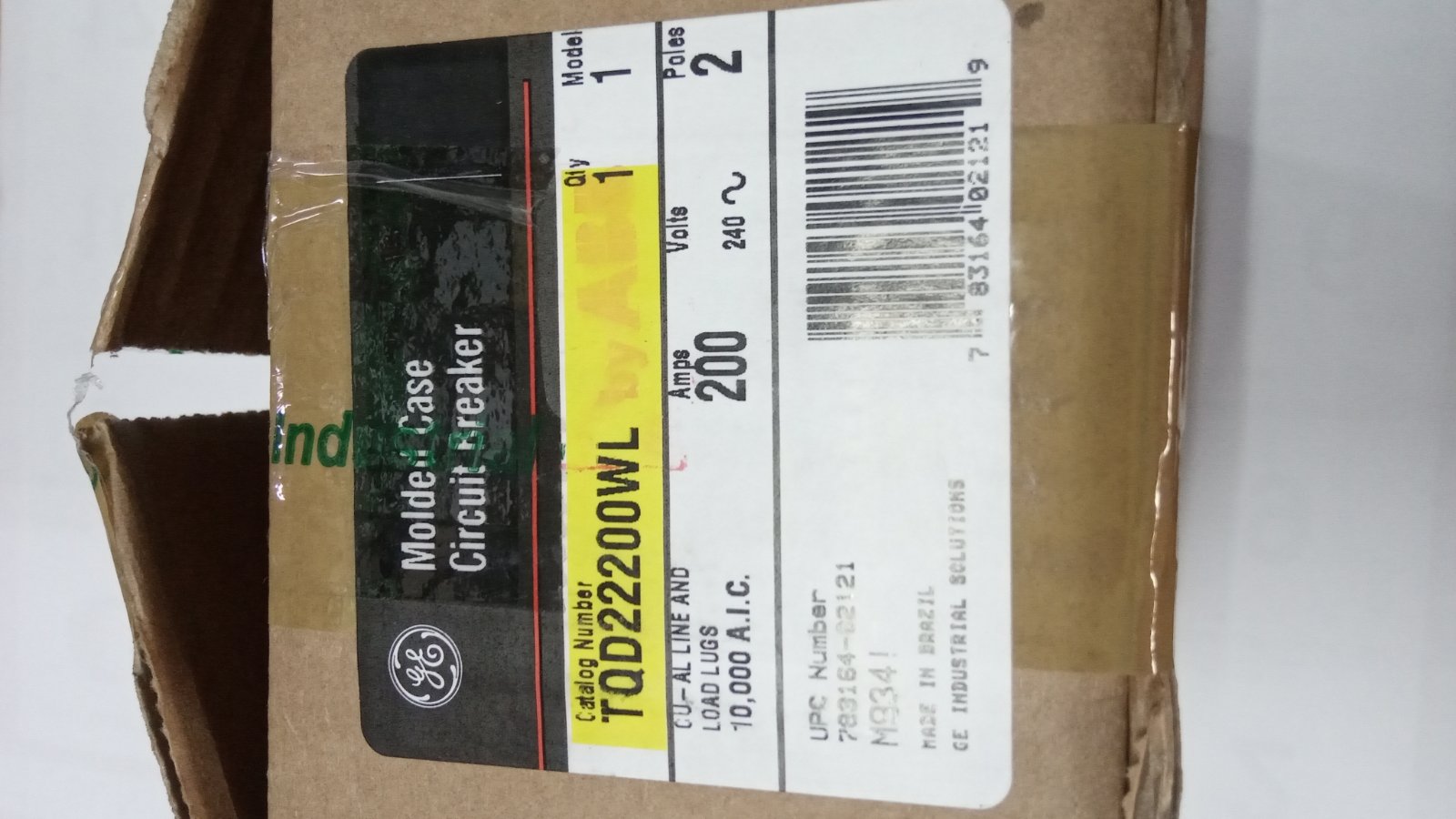 GE Breaker Circuit Breaker ORIGINAL TQD 200 Amperes 2 Pole Bolt-On Type ...