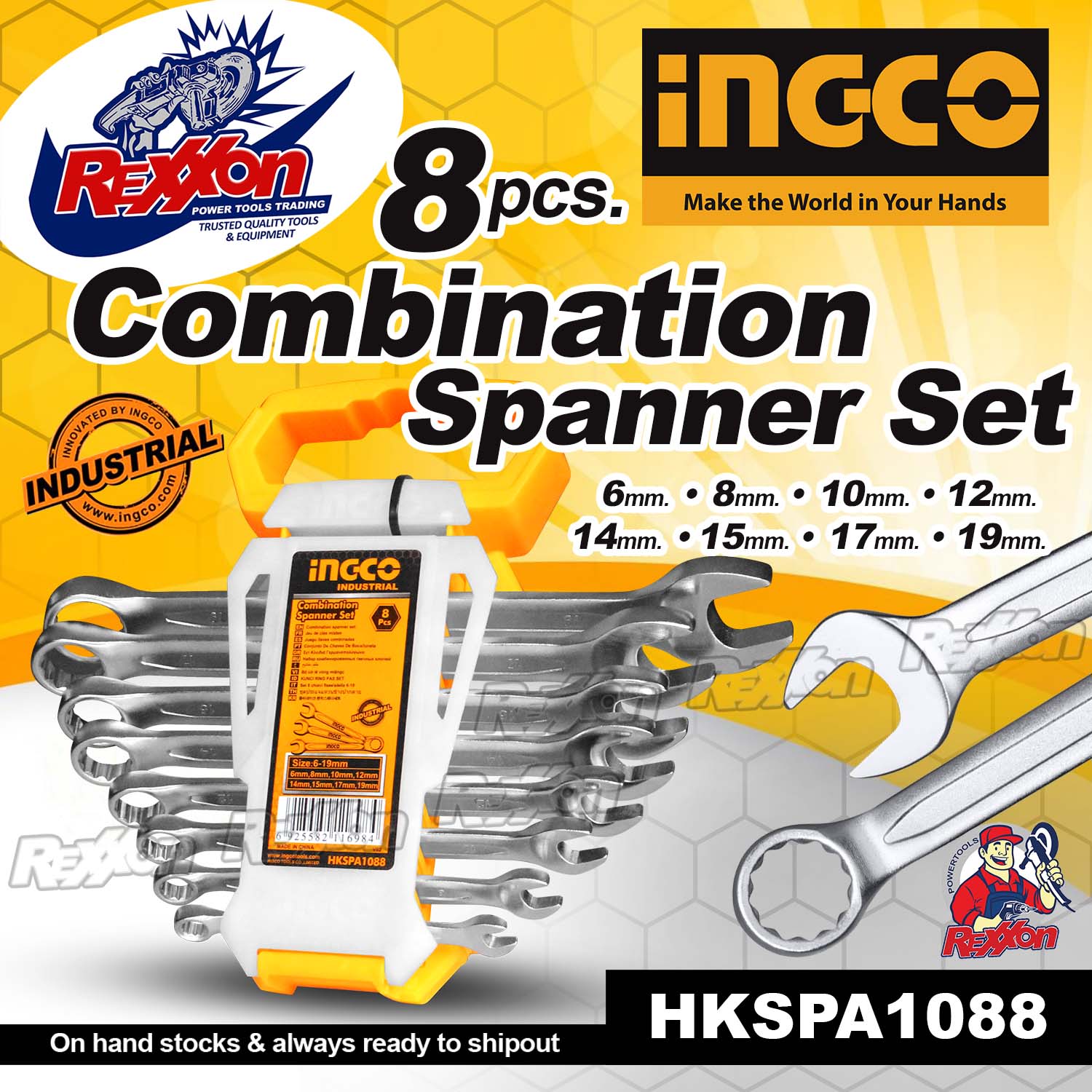 INGCO 8pcs Combination Spanner Set HKSPA1088 Rexxon Power Tools Trading ...