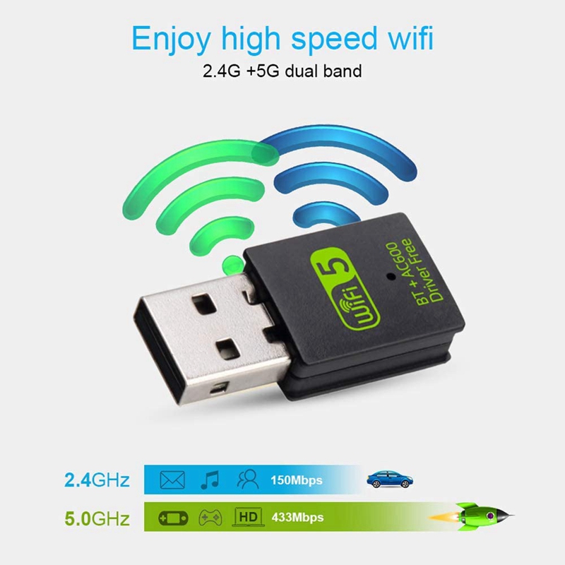 USB Wifi Adapter 2.4G/5GHz Dual Frequency 600Mbps Bluetooth WIFI Combo ...