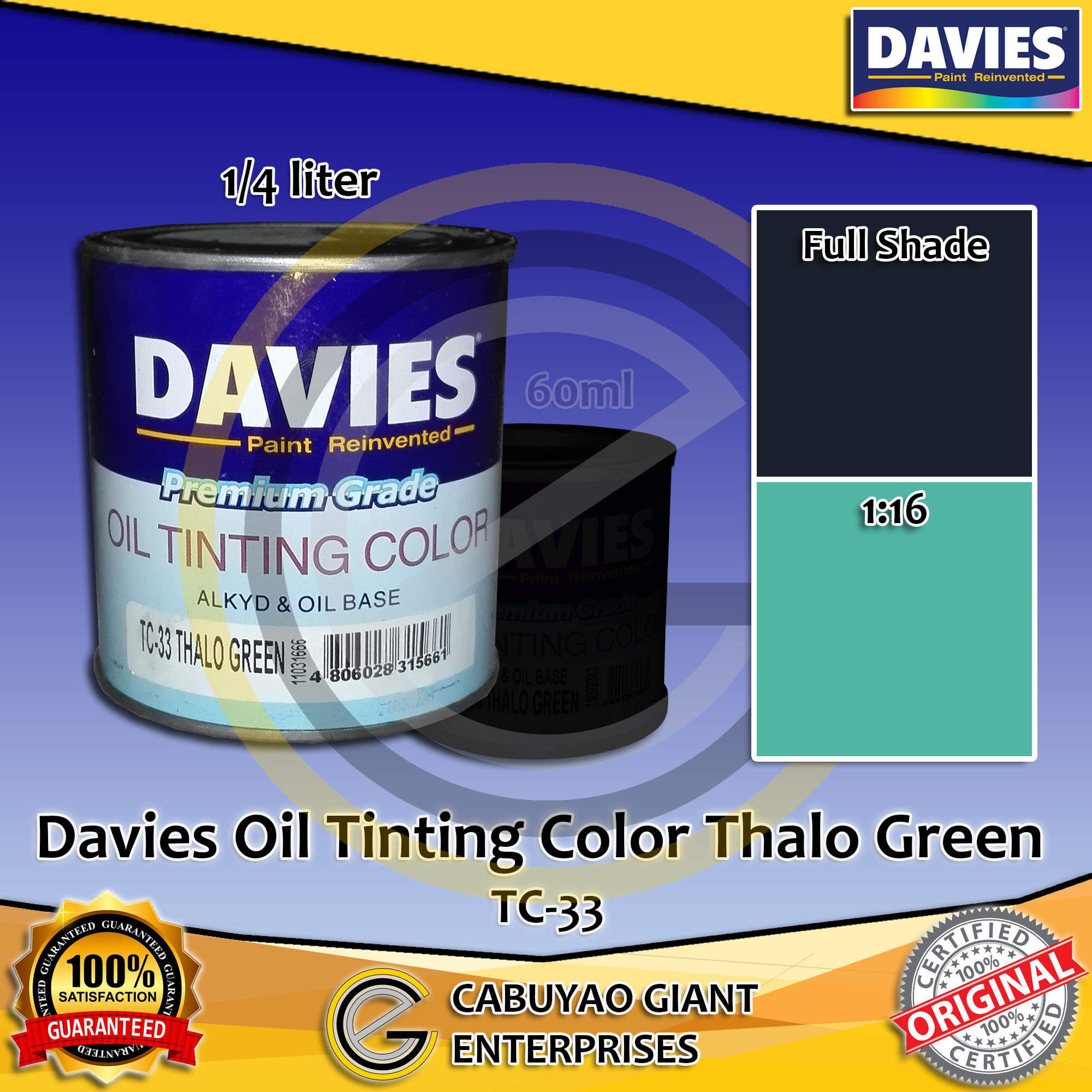 Davies Oil Tinting Color Alkyd and Oil Base TC-33 Thalo Green [ 1/4 ...
