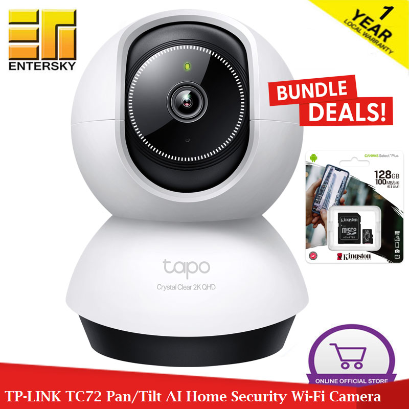 TP-Link Tapo TC72 Pan/Tilt AI Home Security Wi-Fi Camera Bundle with Micro SD 32gb 64gb 128gb ...