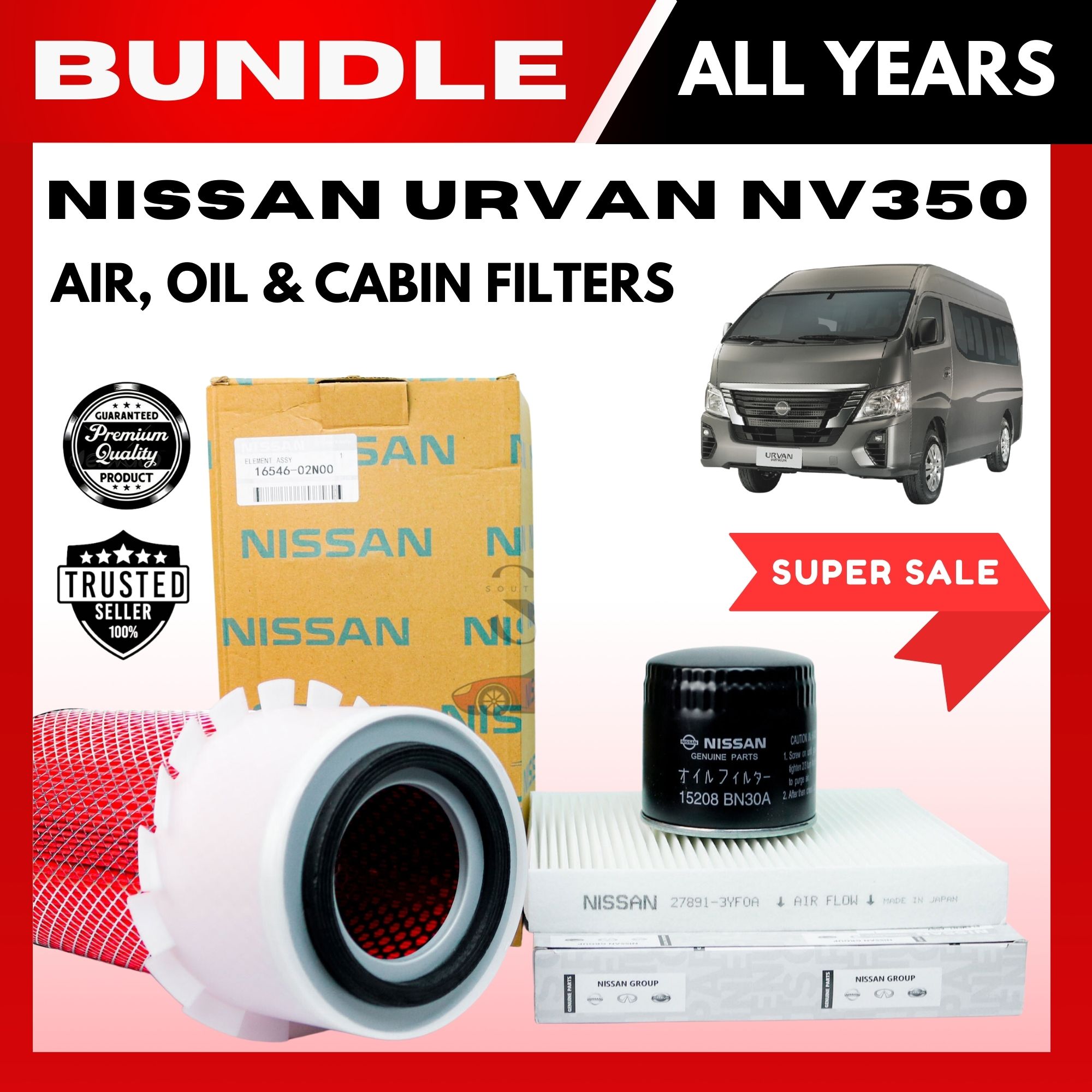 BUNDLE SALE! Cabin, Air, & Oil Filters for NISSAN URVAN NV350 (ALL ...