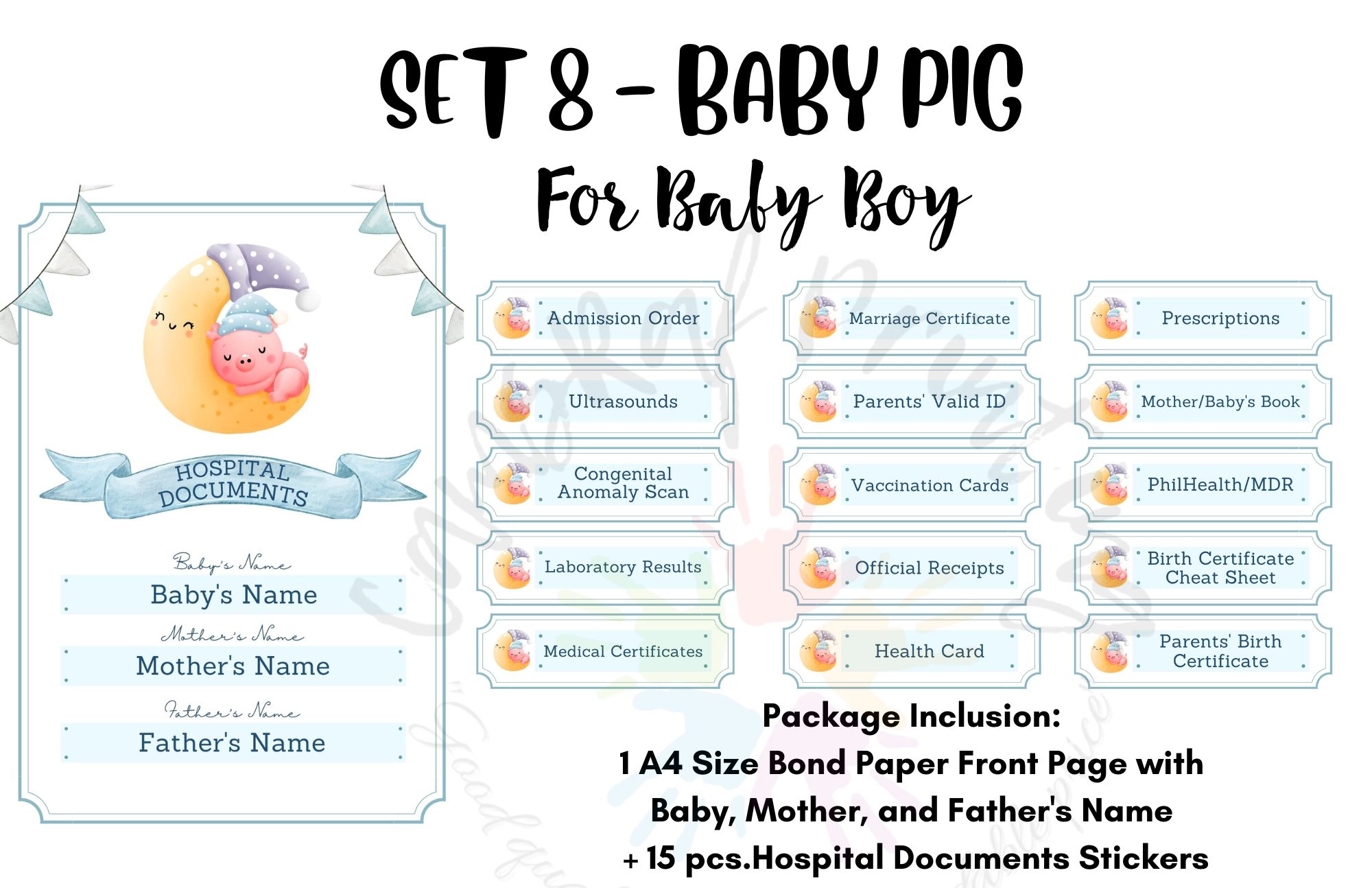 Baby Hospital Documents Sticker Label | 1 Front Page and 15 Stickers ...
