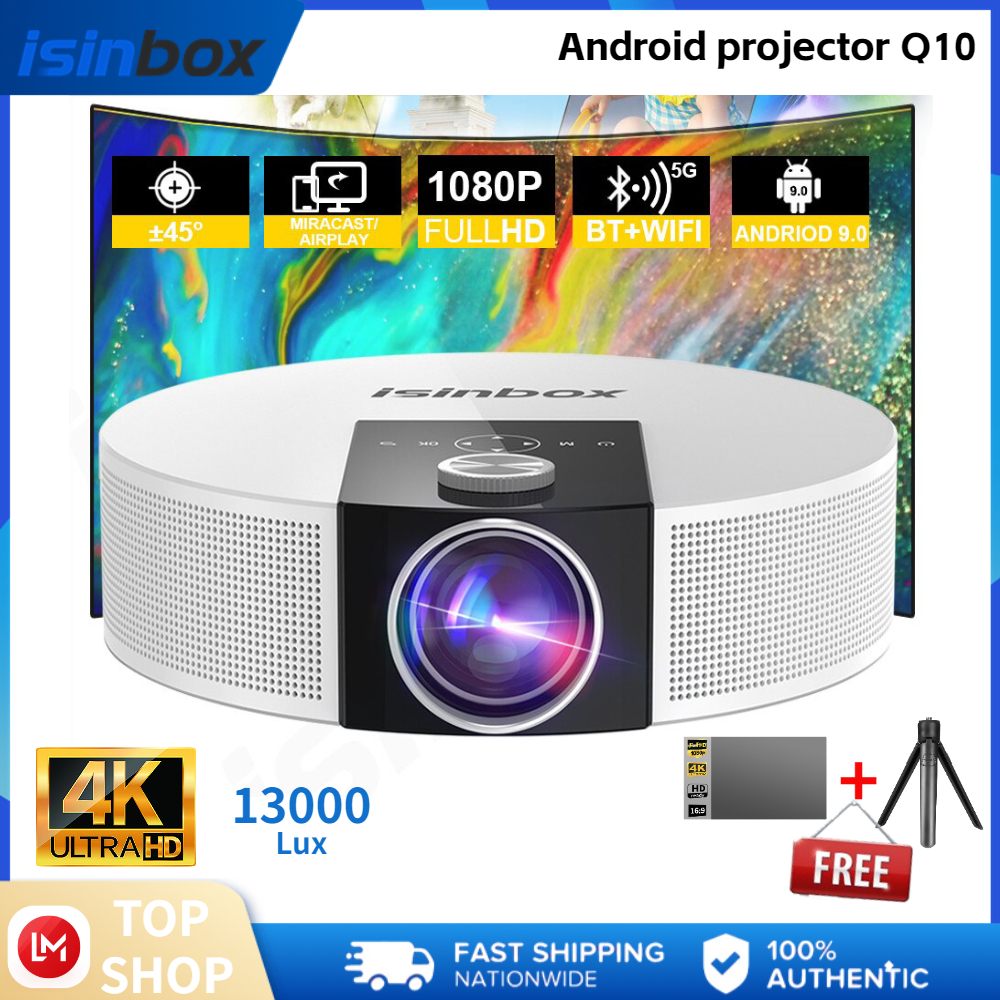 [Free 1*Projector Screen+Tripod] ISinbox Android Projector 4k Ultra hd ...