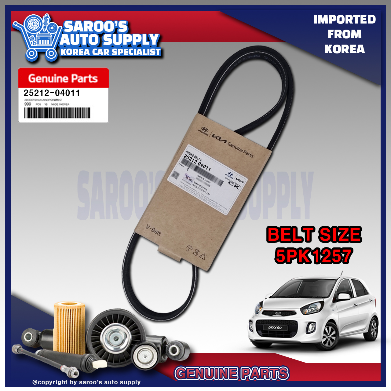 [Genuine] Fan Belt / V-Belt For Kia Picanto (11-16) , Original Parts ...